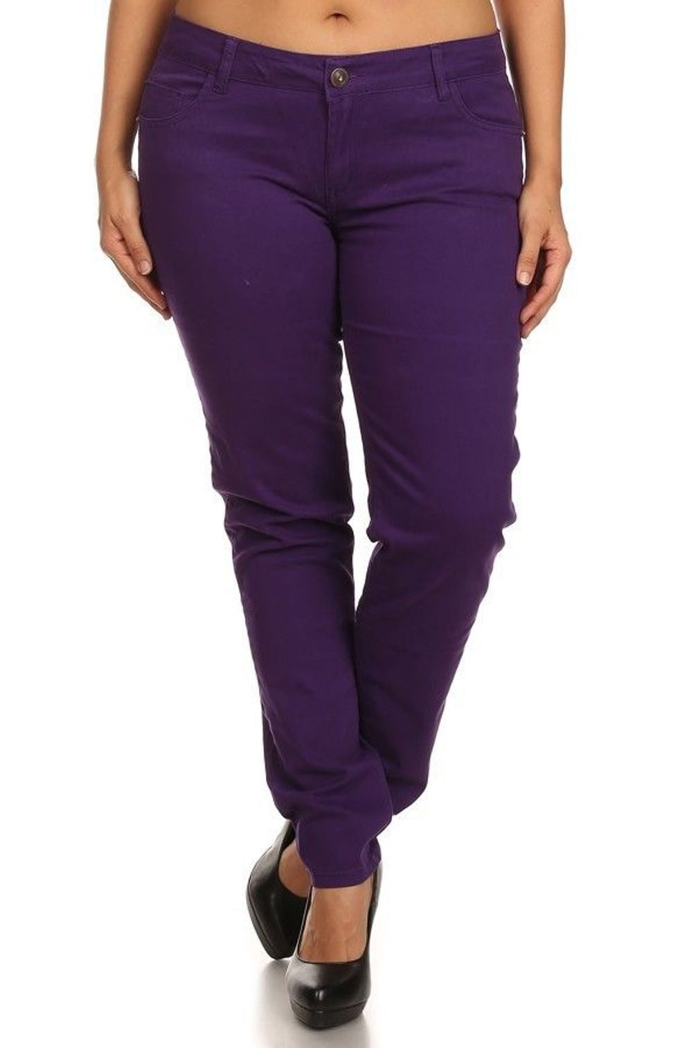 Jack David Women's Plus Size Stretch Twill Skinny Pants, Purple, Mid ...