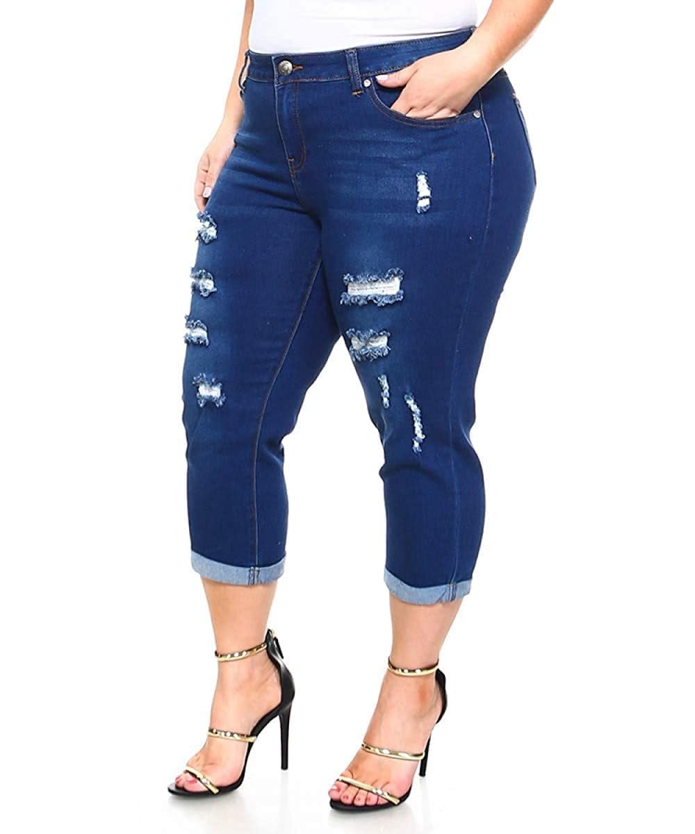 Jack David Women's Plus Size Cropped Stretch Material, Rolled Cuff ...