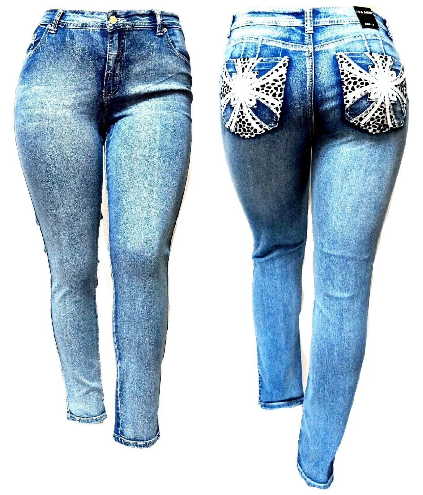 Sofia's Label J&K Mi Women's Plus Size Stretch Acid Wash Premium Blue Denim Skinny Jeans Pants ...