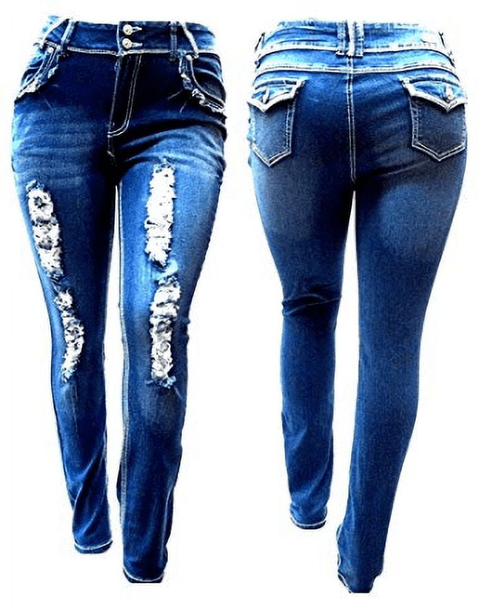 Jack David Womens Plus Size Distressed Ripped Destroy Blue Denim Jeans ...