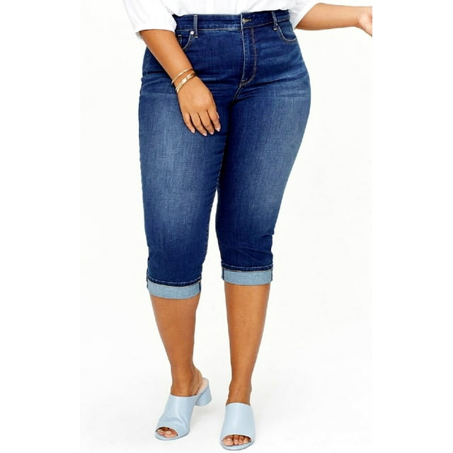 Jack David Plus Size Women's Stretch Capri Denim Jeans Pants - Dark ...