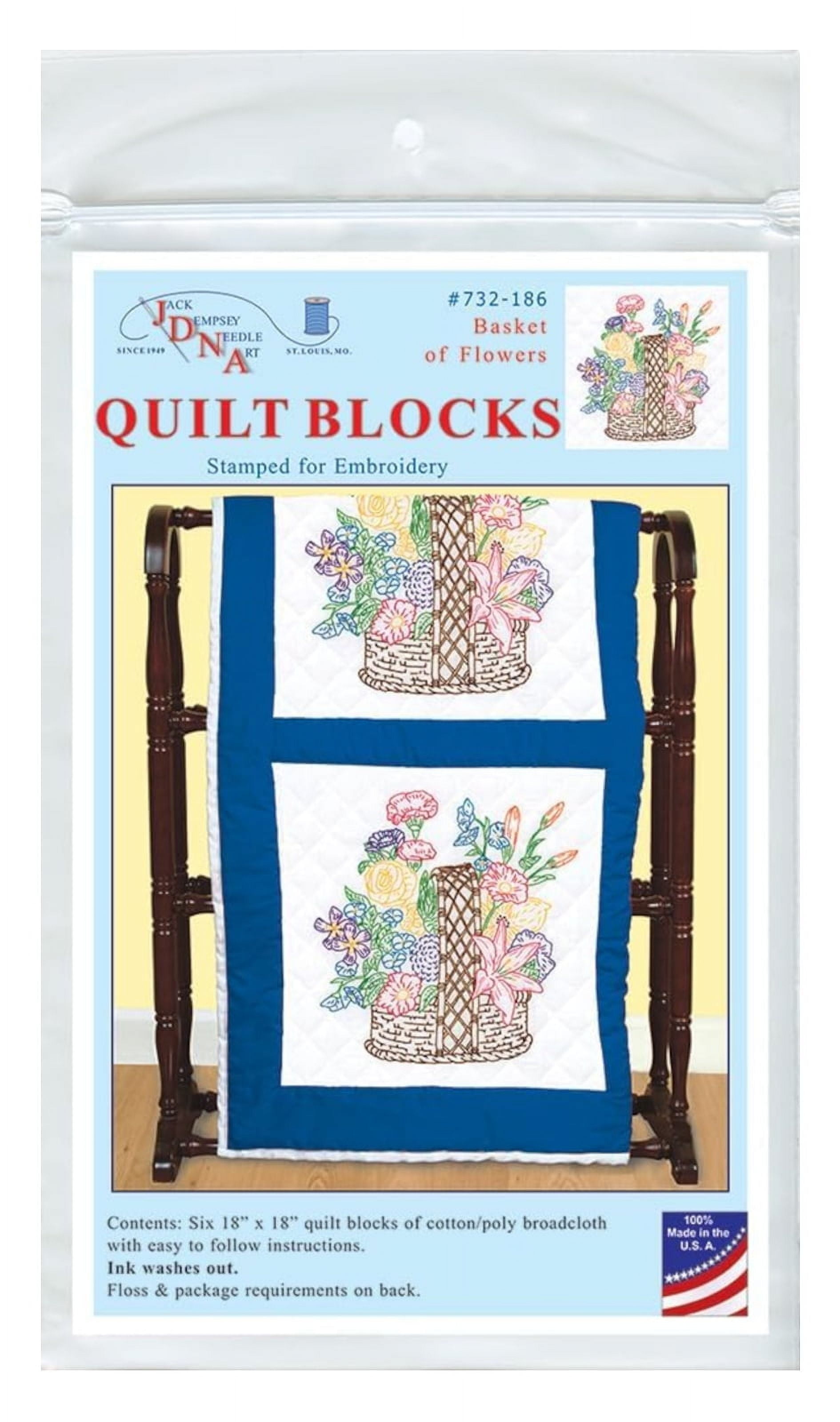 Jack Dempsey Needle Art Basket Of Flowers 18 Inch Quilt Blocks ...