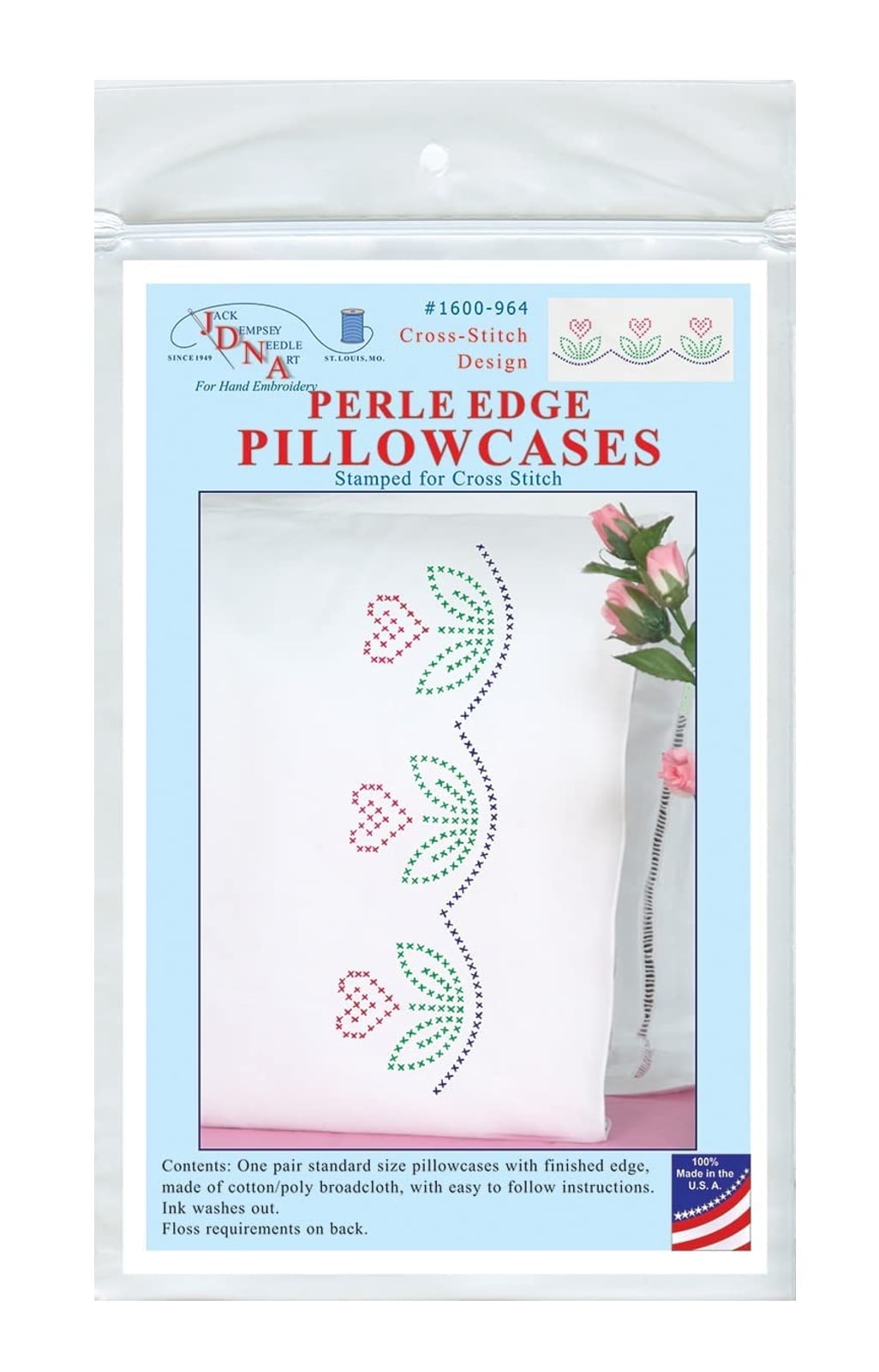 Jack Dempsey Needle Art Cross-Stitch Design Perle Edge Pillowcases ...