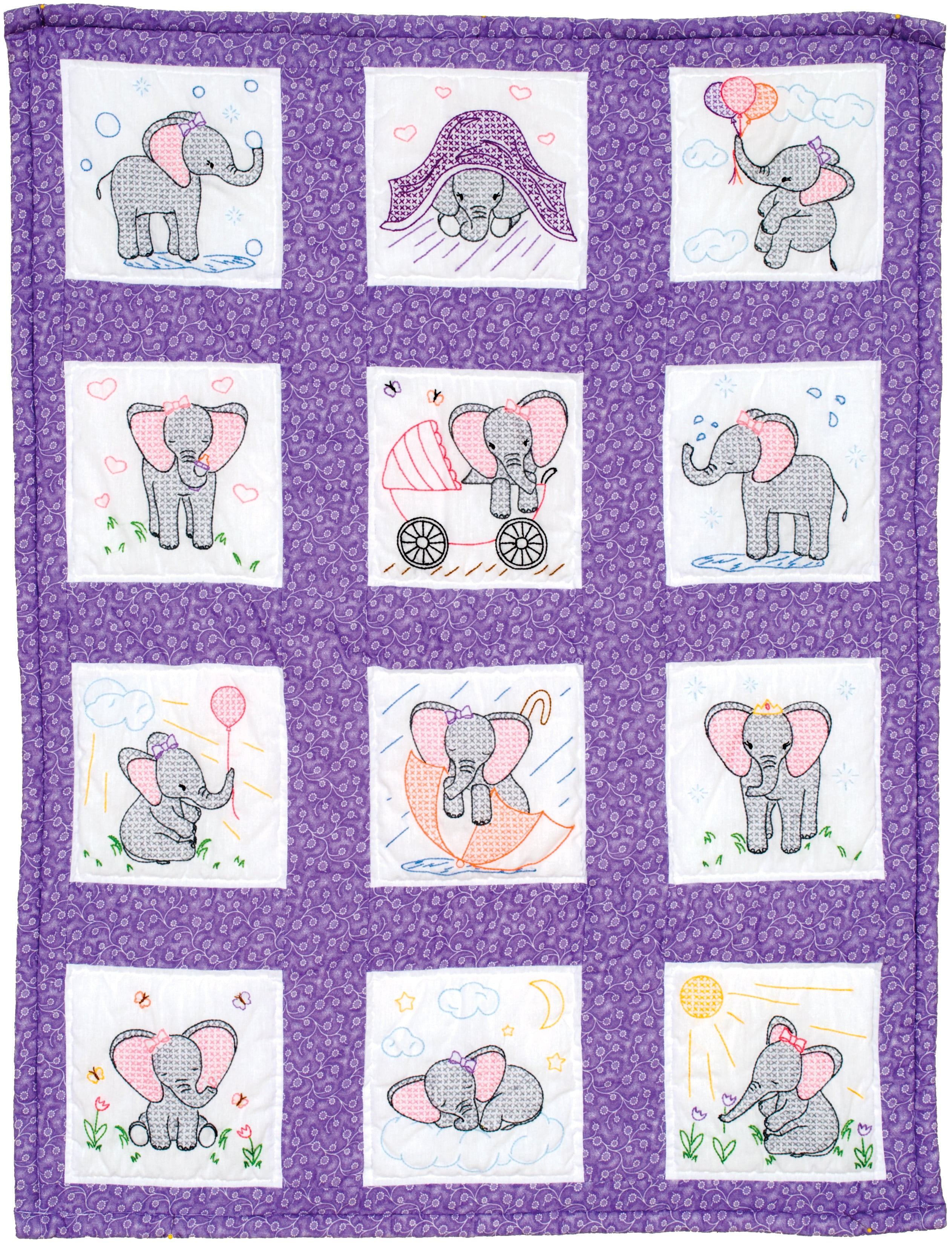 Jack Dempsey Needle Art Stamped Quilt Blocks, Elephants Hand Embroidery ...