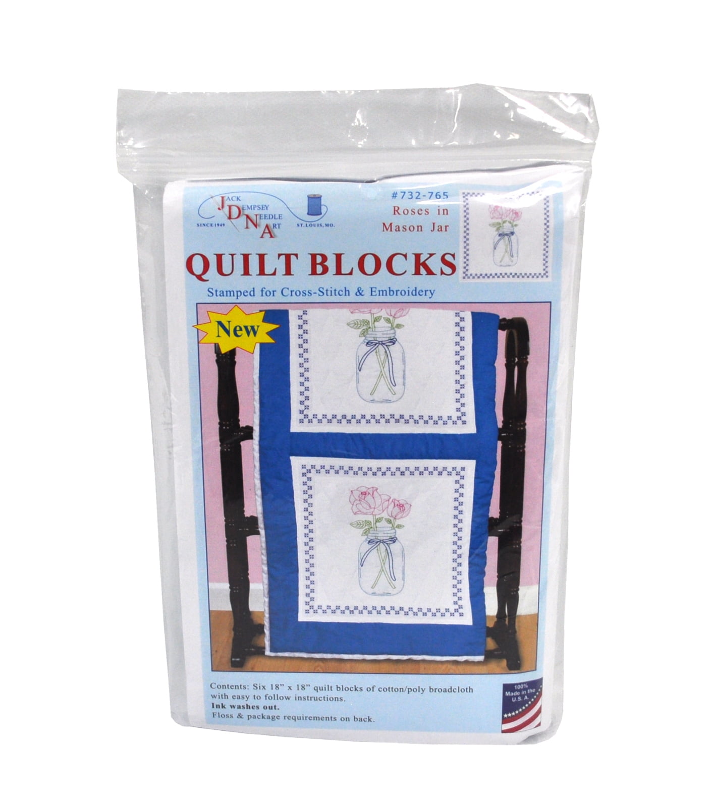 Jack Dempsey Needle Art Roses in Mason Jar 18 Inch Quilt Blocks ...
