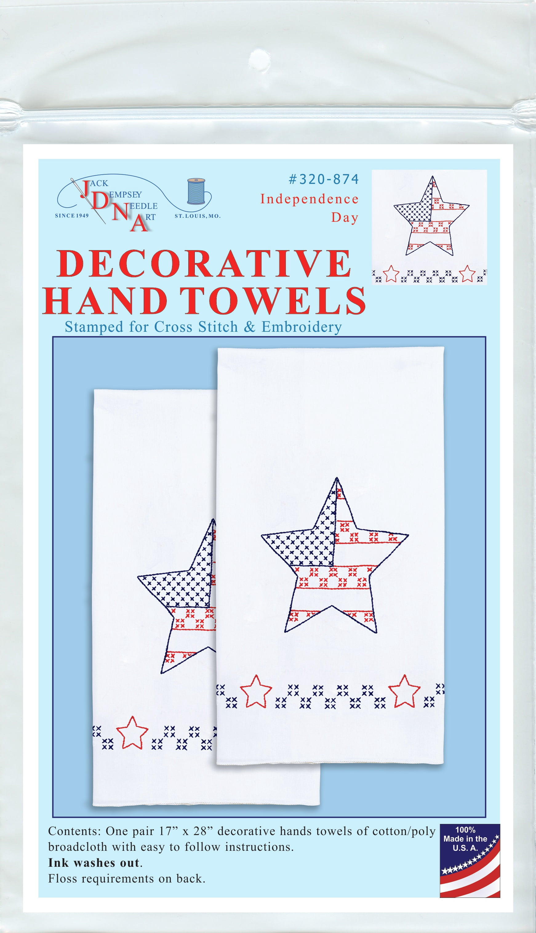 Jack Dempsey Stamped Decorative Hand Towel Pair 17"X28"-Independence ...
