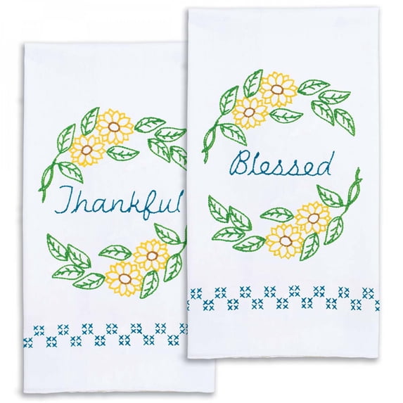 Jack Dempsey Stamped Decorative Hand Towel Pair 17"X28"-Thankful ...