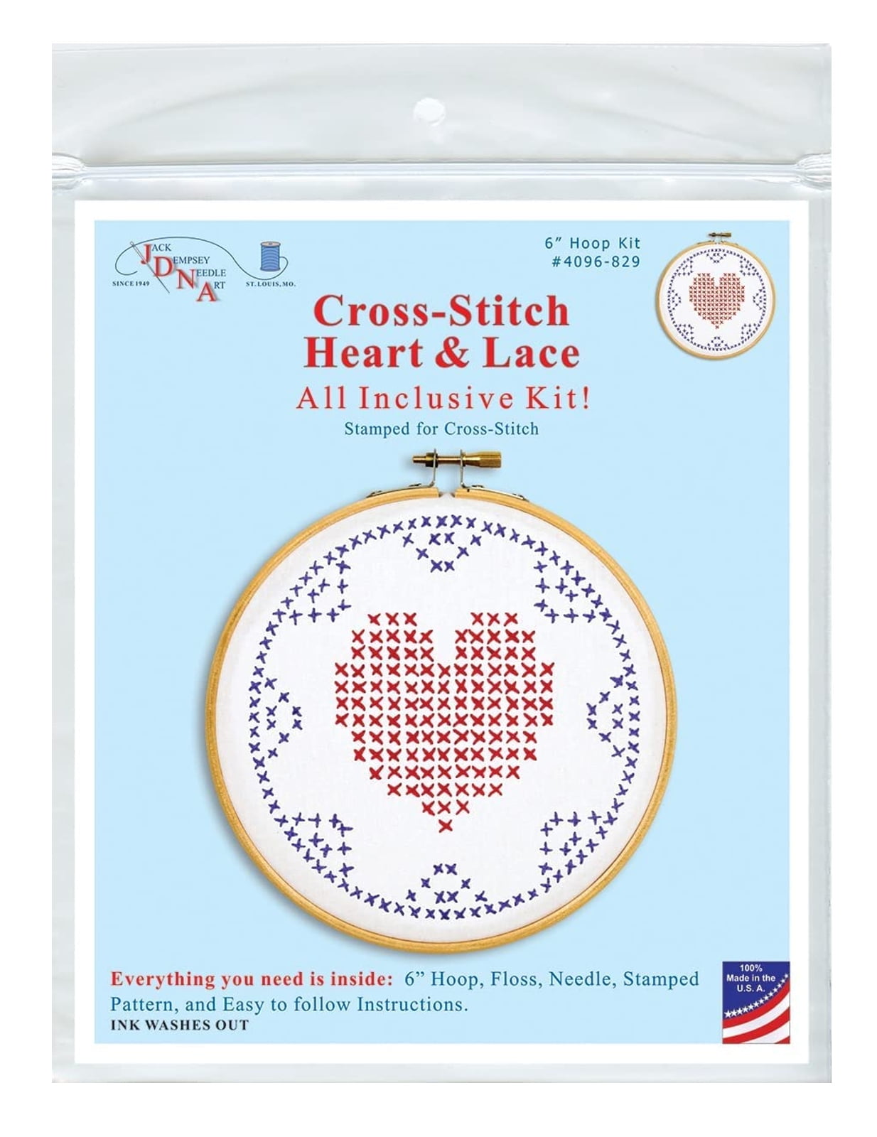 Jack Dempsey Stamped Hoop Kits 6"-Cross-Stitch Heart & Lace - Walmart.com