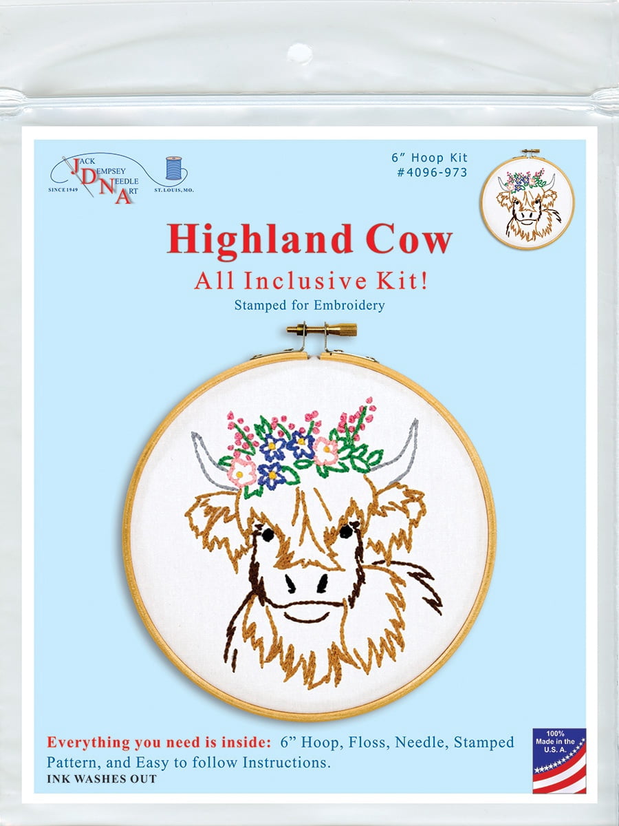 Jack Dempsey Stamped Hoop Kits 6"-Highland Cow - Walmart.com
