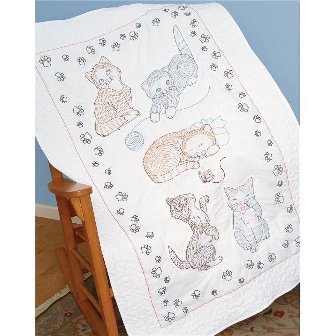 Jack Dempsey Stamped White Lap Quilt Top 40"X60"-Kitty Cats - Walmart.com