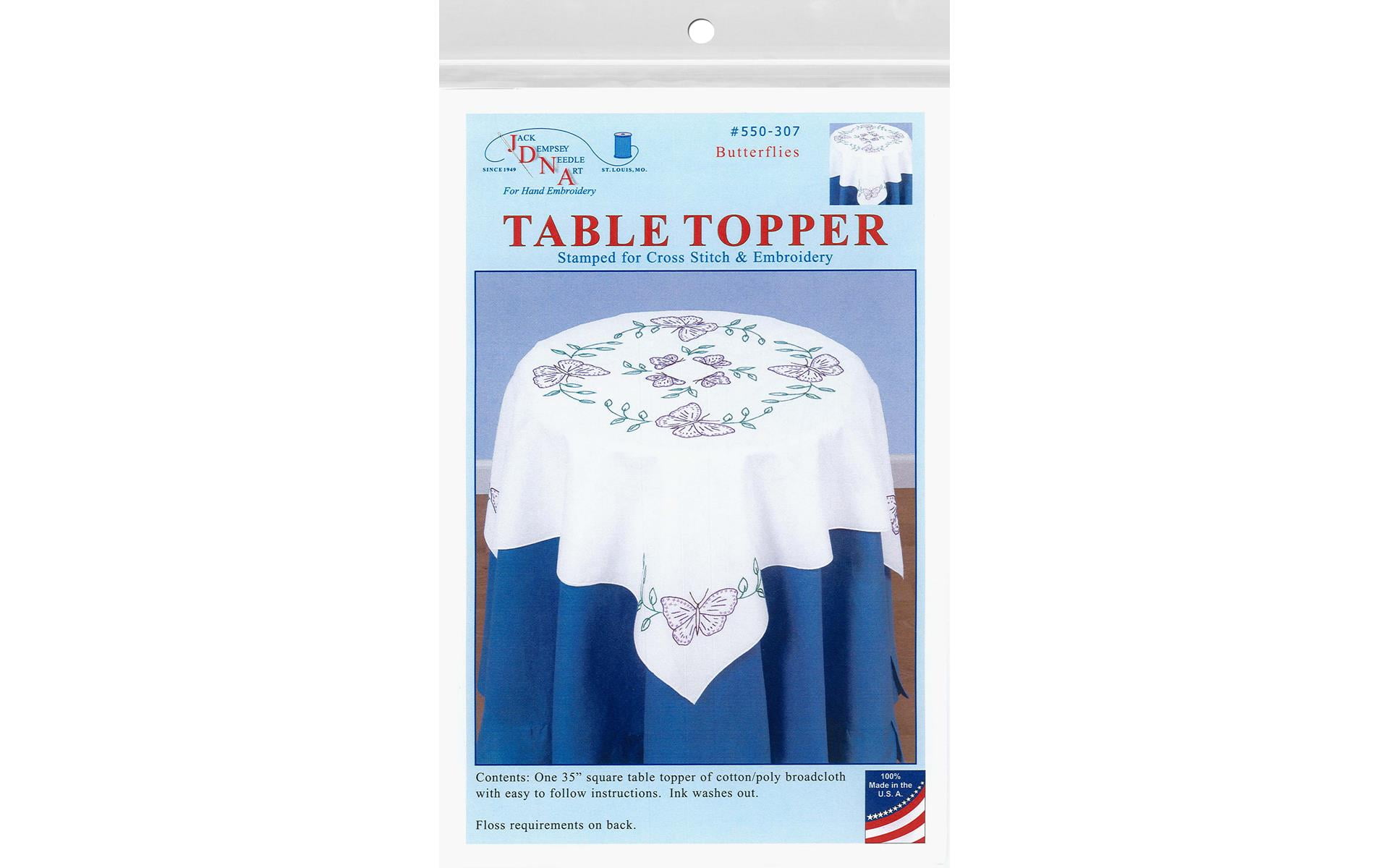 Jack Dempsey Stamped White Perle Edge Table Topper 35"X35"-Butterflies ...