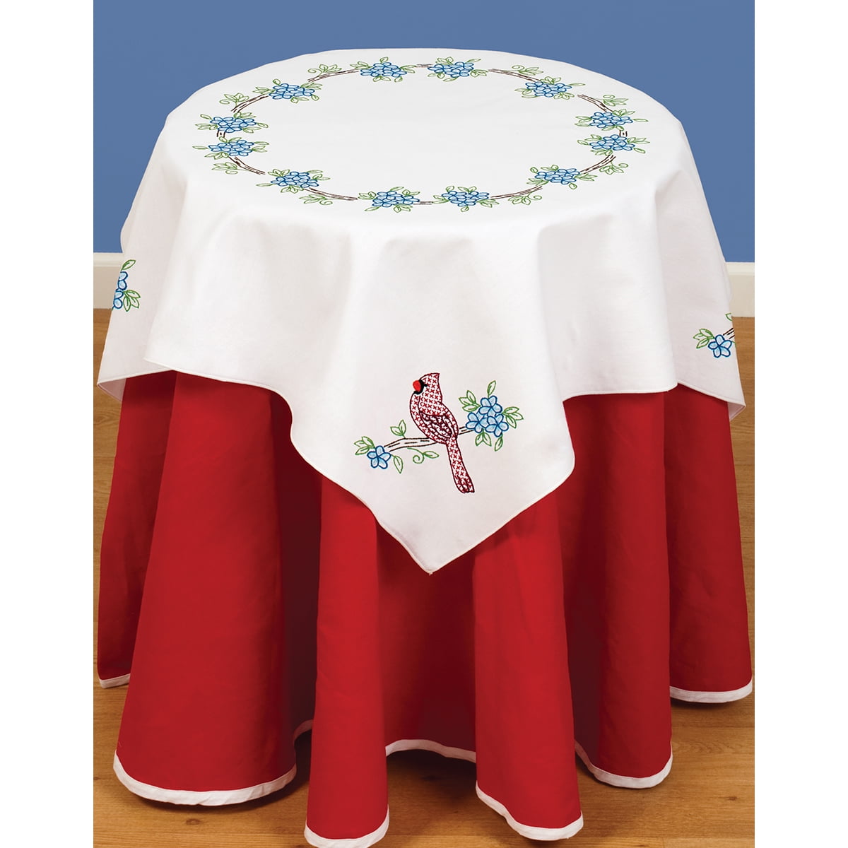 Jack Dempsey Stamped White Perle Edge Table Topper 35"X35"-Cardinal ...