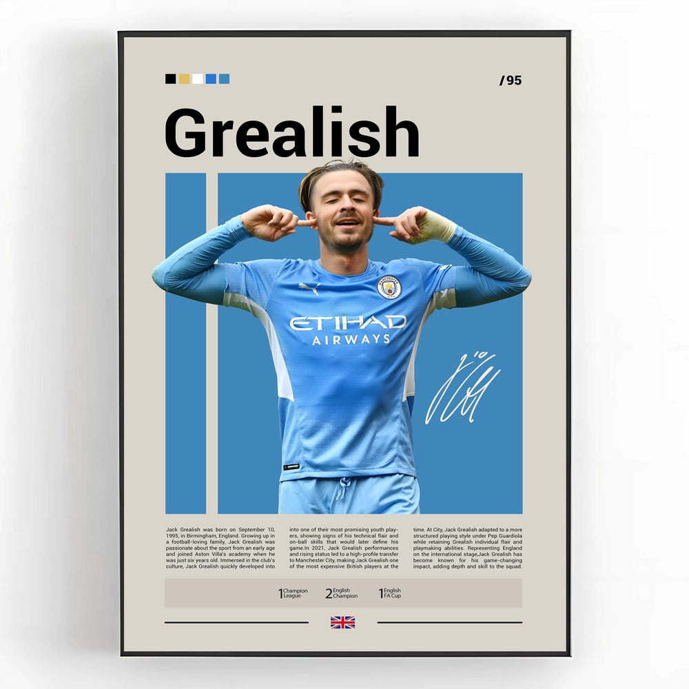 Jack Grealish Poster, Manchester City Wall Art, Soccer Print, Grealish ...