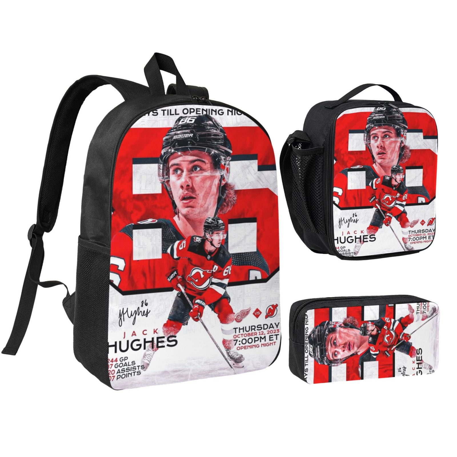 Jack Hughes 3-Piece Set Backpack Lunch Bag And Pencil Case, Water ...