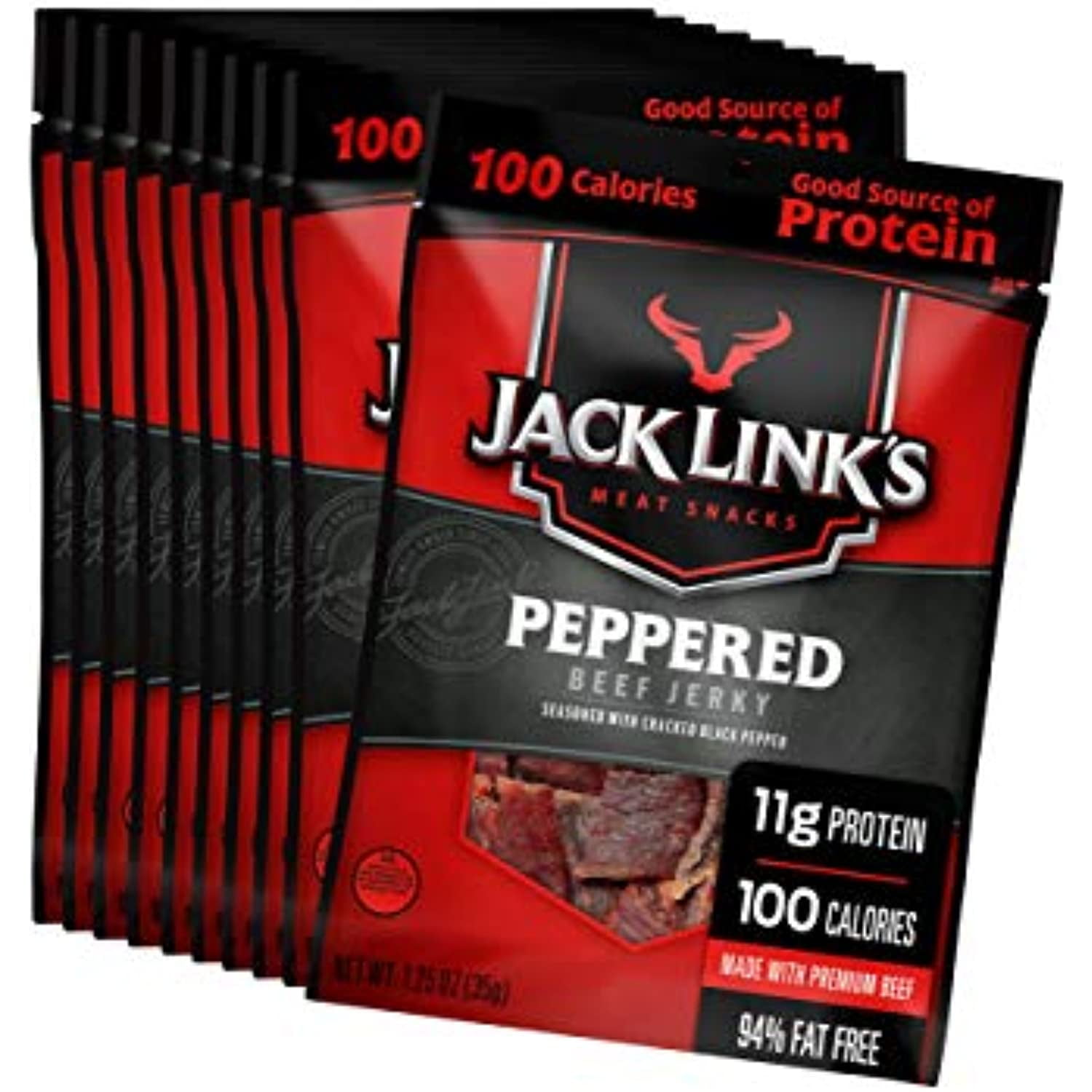 Jack Link’S Beef Jerky, Peppered, 1.25 Oz. Bags, 10 Count – Flavorful Meat Snack For Lunches ...