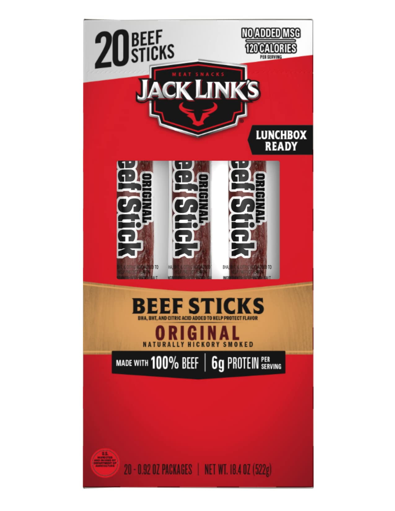 Jack Link's Original Beef Sticks – 6G Protein, 100% Beef, No Msg, 0.92 ...