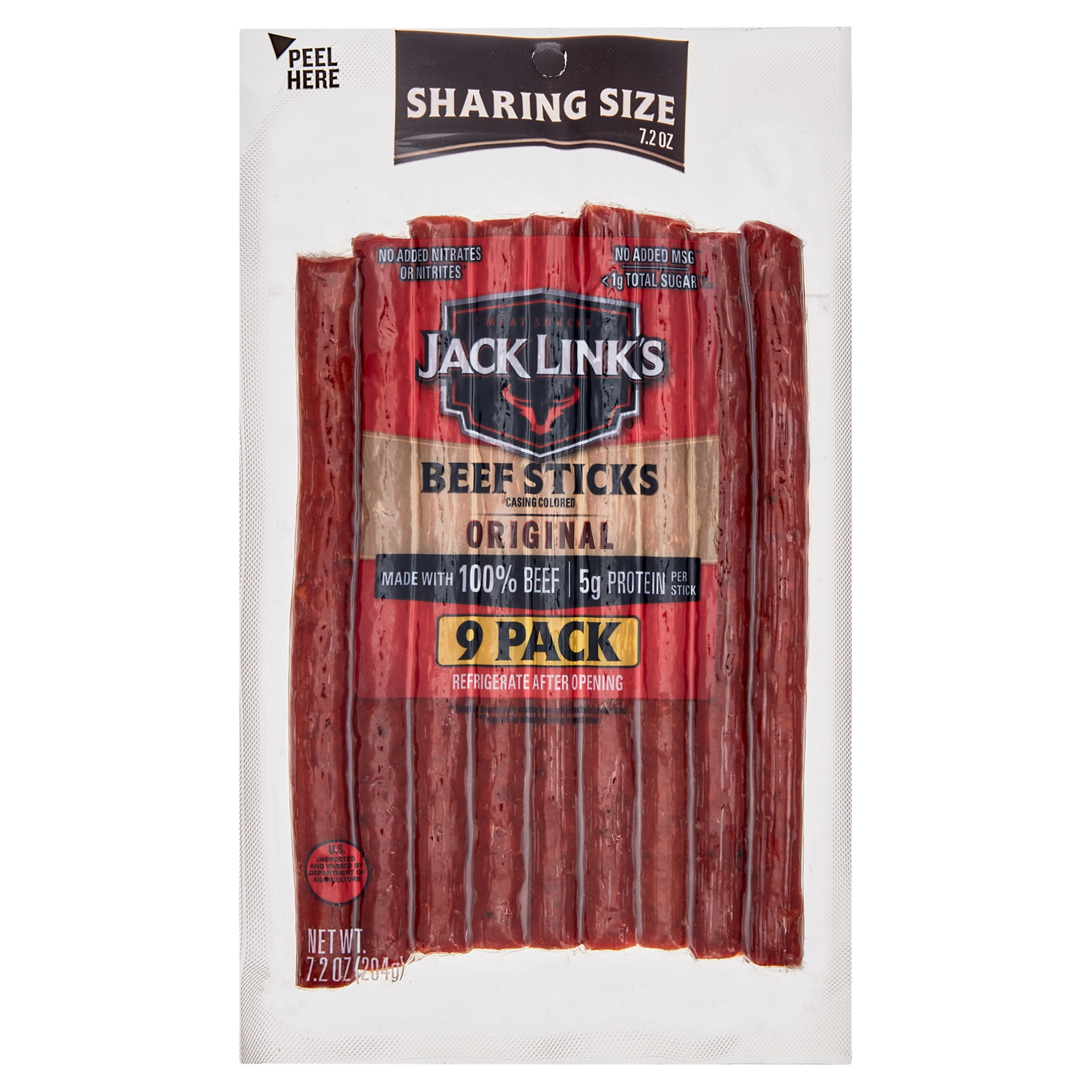 Jack Link's 100% Beef Original Beef Sticks 7.2oz 9 Count Package ...