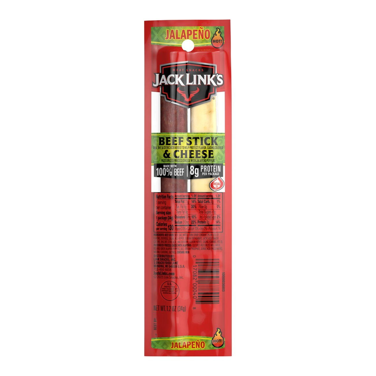 Jack Link's 8g Protein Beef and Cheese Snack Jalapeno Sizzle - 1.2 oz ...