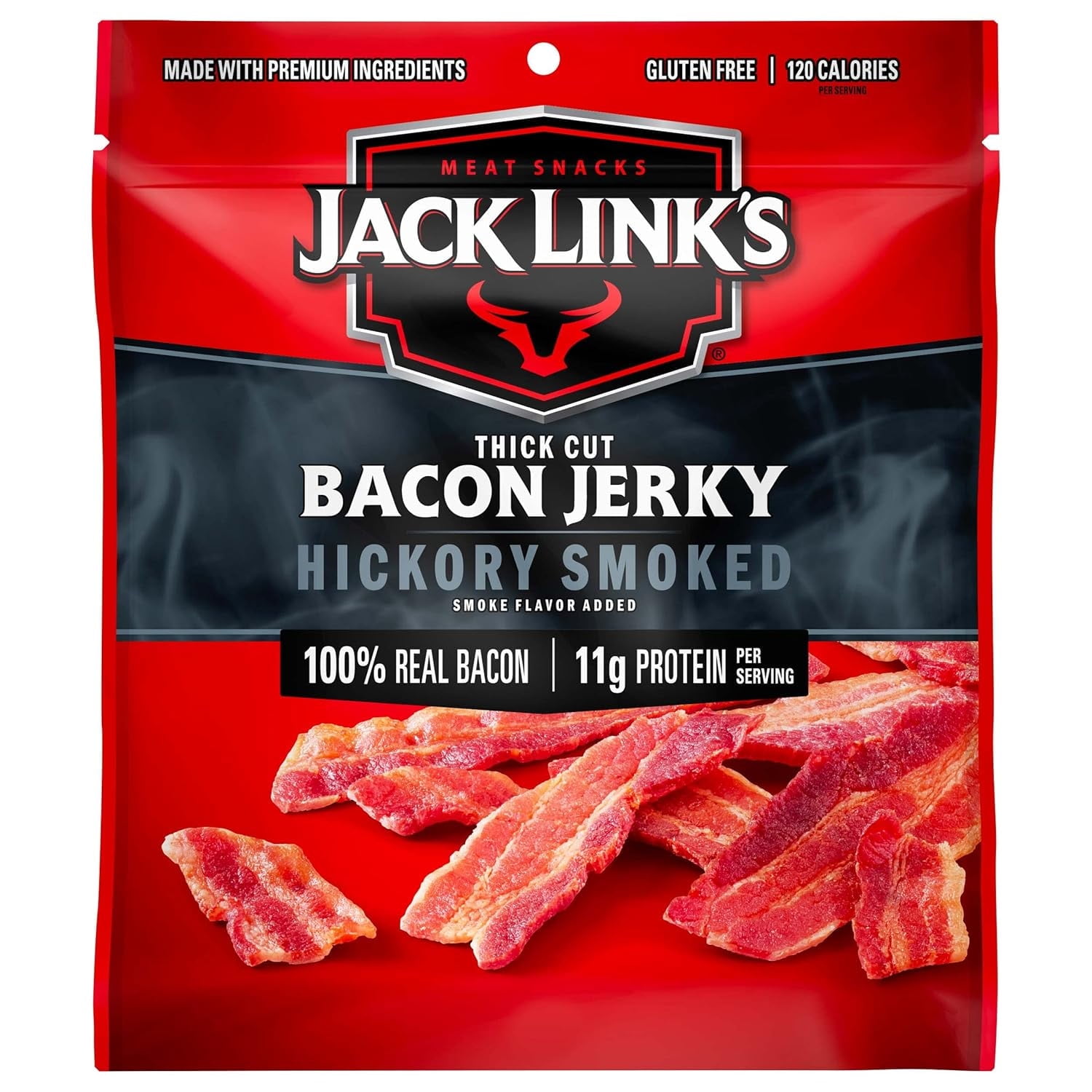 Jack Link's Bacon Jerky, Hickory Smoked, 100% Thick Cut Real Pork, 11g ...