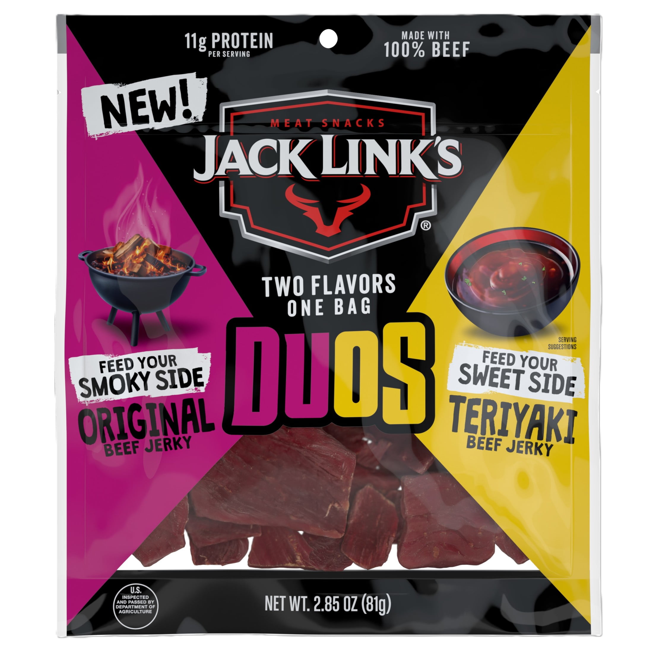 Jack Link's Beef Jerky DUOs – Original & Teriyaki, 2.85oz, 11g of ...