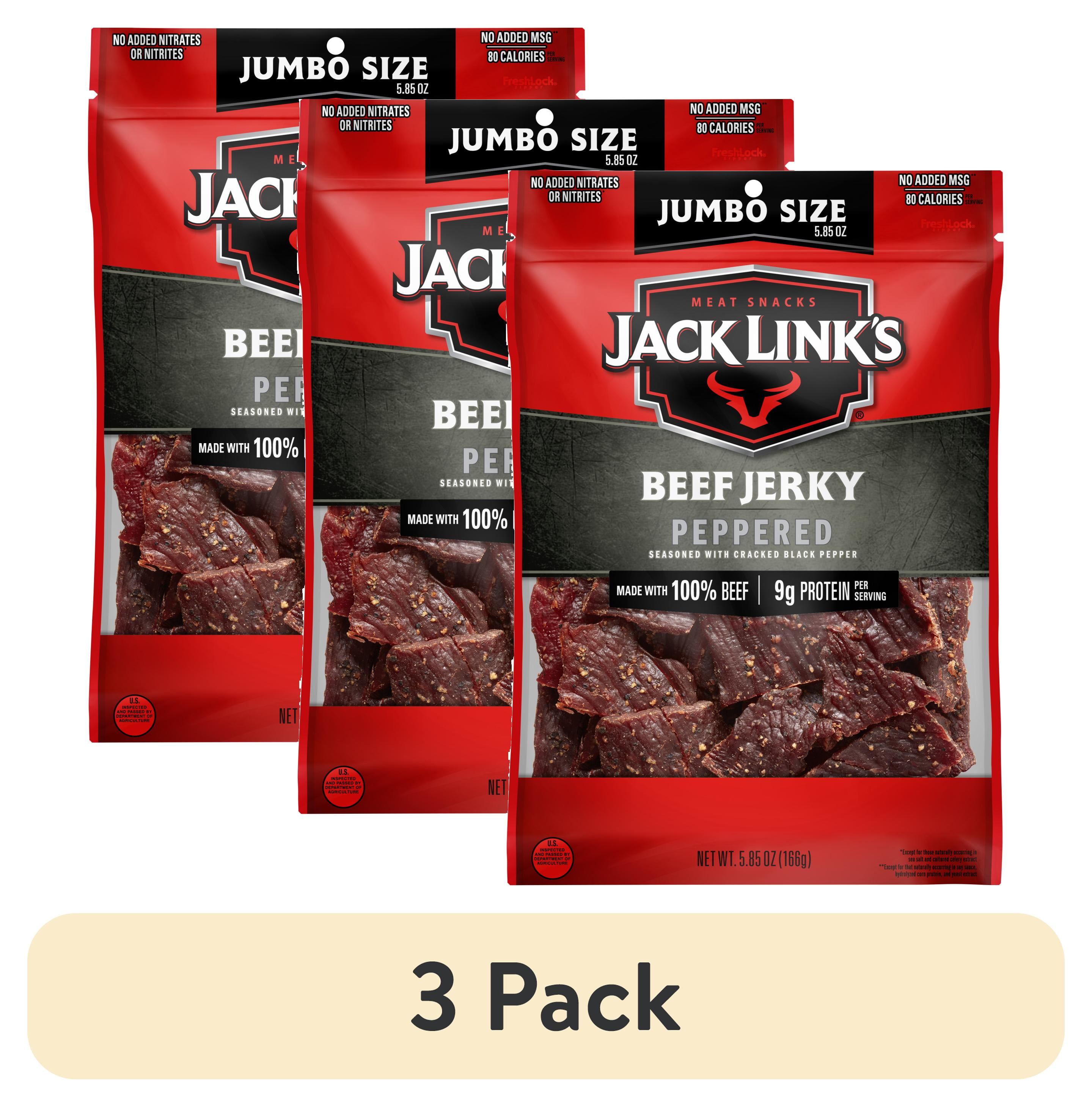 (3 pack) Jack Link’s Beef Jerky, Peppered, 100% Beef, 11g of Protein per Serving, 5.85 oz Bag ...