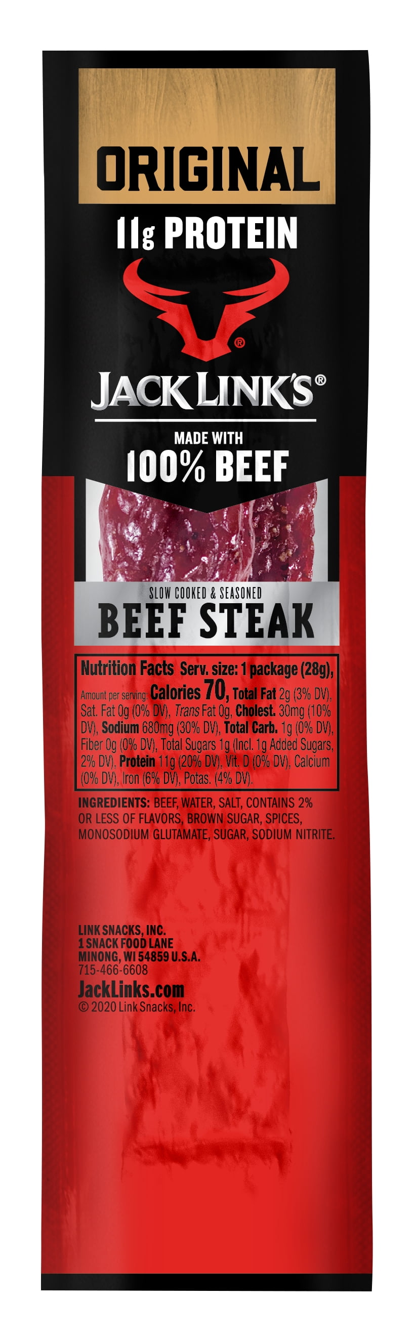 Jack Link’s Beef Steaks, Original, Made with 100% Beef, 11g of protein ...