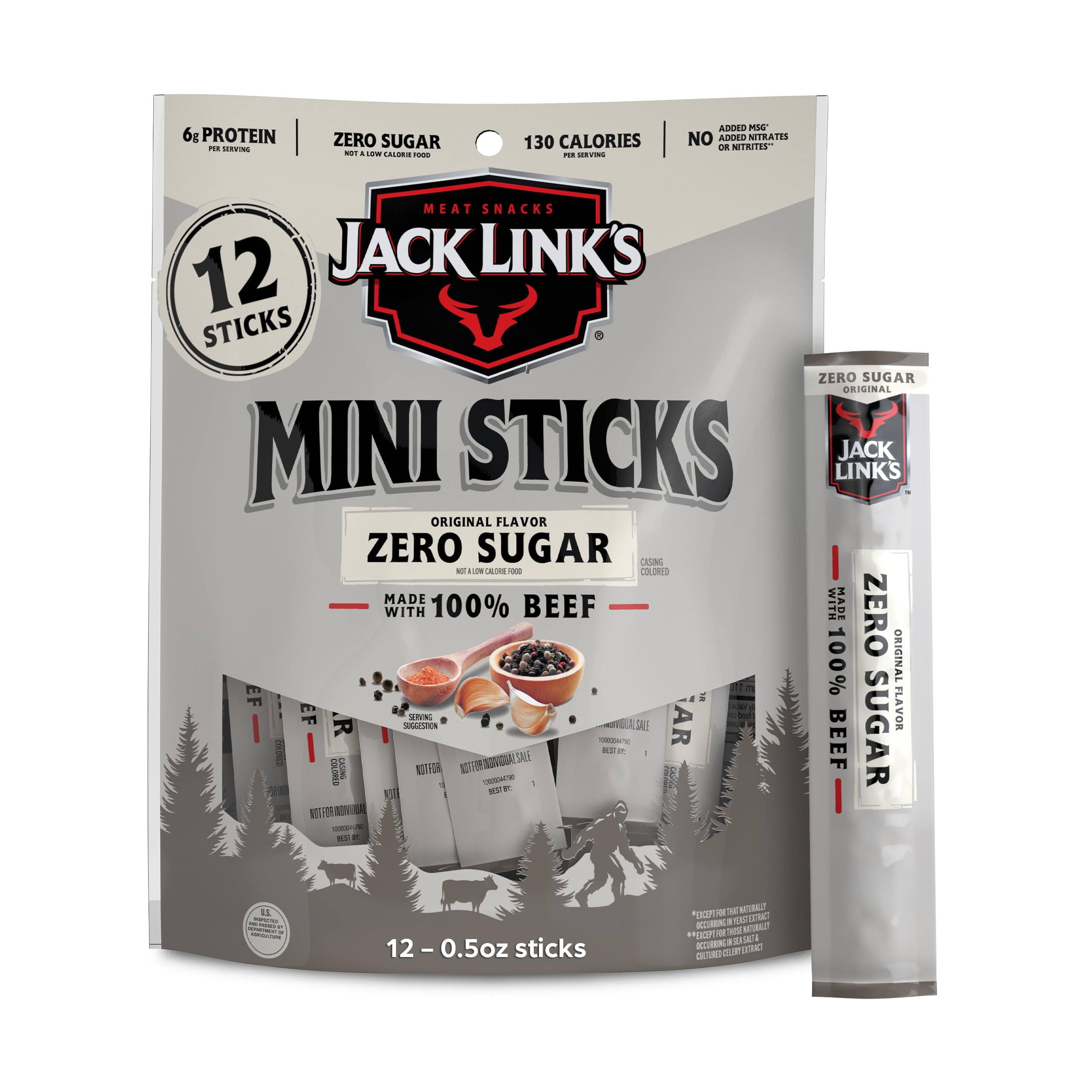Jack Link's Mini 100% DMF15 Beef Sticks, Original 6g of Protein Snacks ...