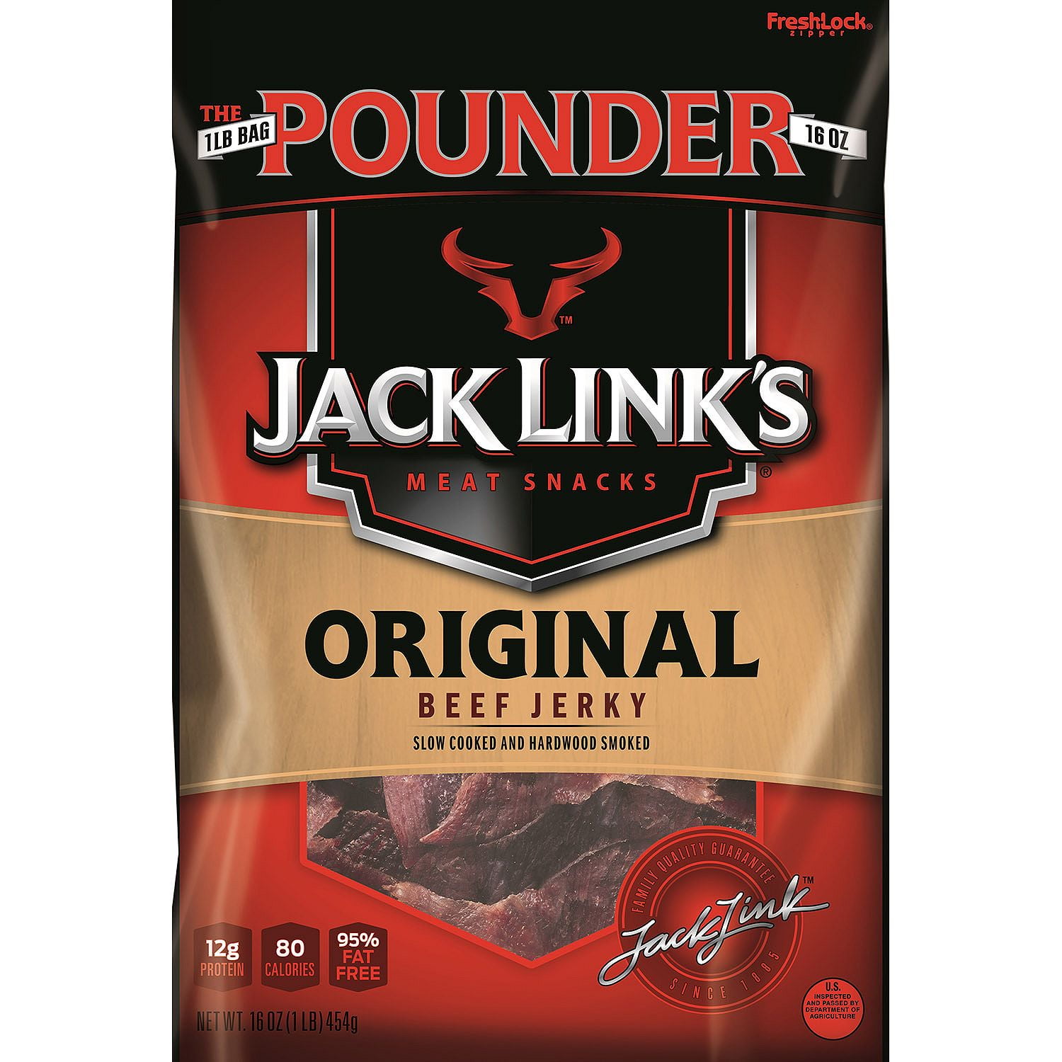 Jack Link's Original Beef Jerky, 16 oz, Smoked, 12g Protein, 95% Fat ...