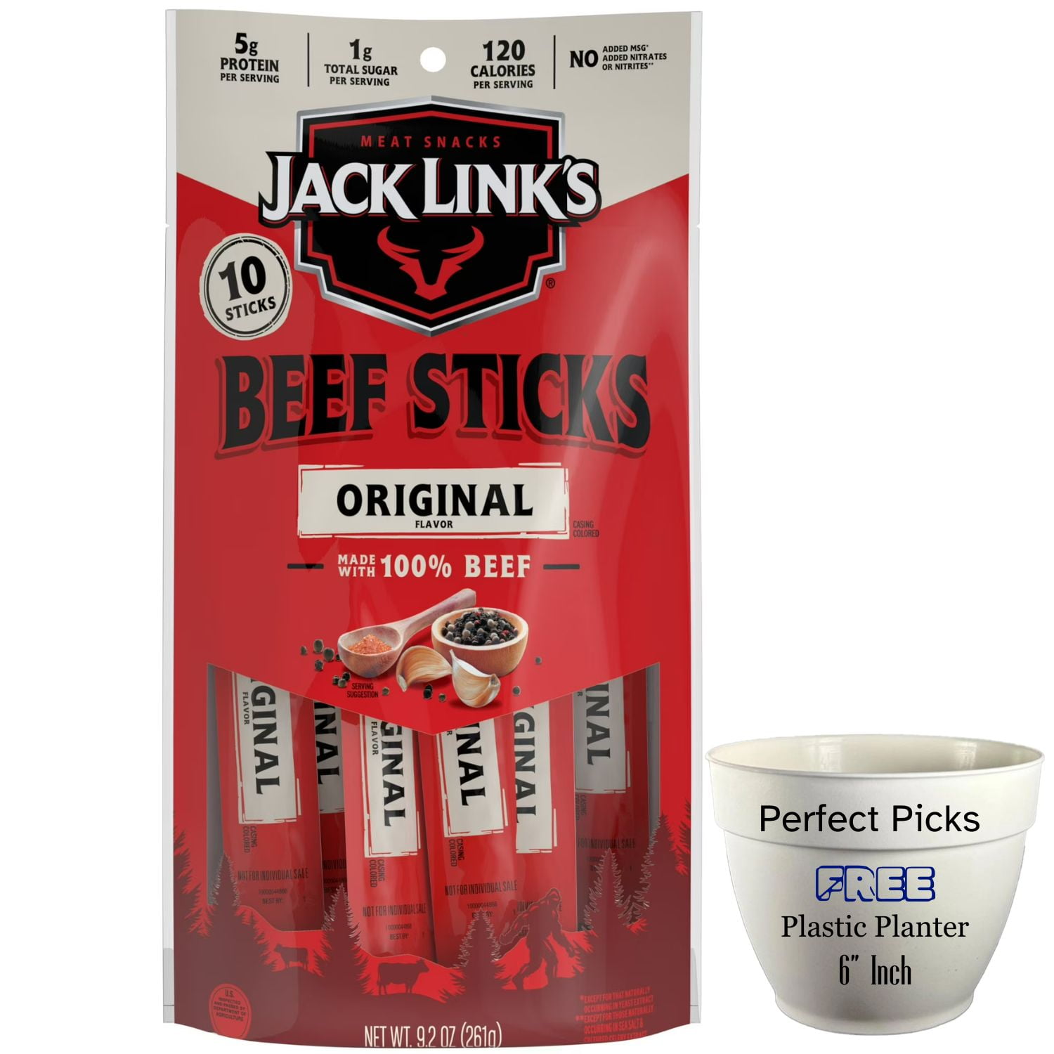 Jack Link’s Original Beef Sticks, 10-pack of .92oz Protein Snacks, Made ...