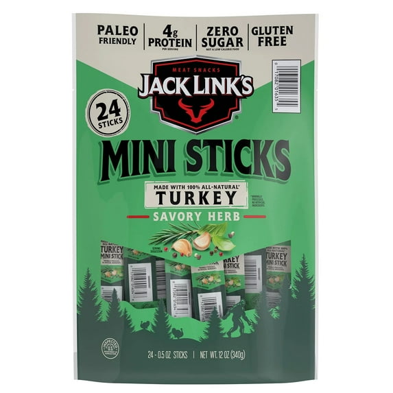 Jack Link’s Savory Herb Mini Turkey Stick, 0.5 Ounce (24 Count ...