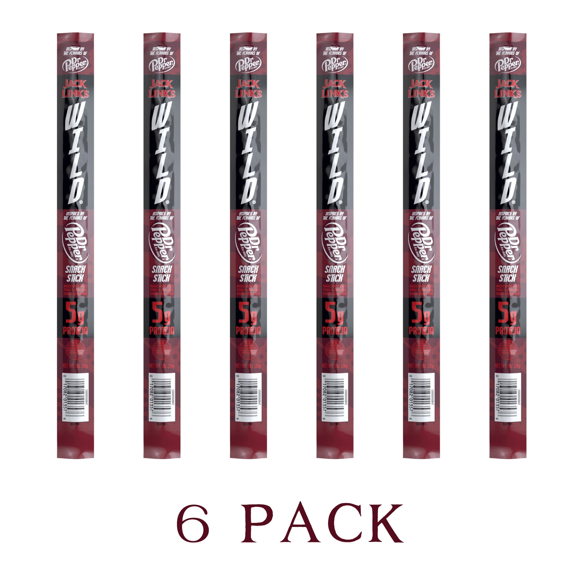 Jack Link's Wild Dr Pepper Snack Sticks, Meat Snack Sticks, 1 oz (6 ...