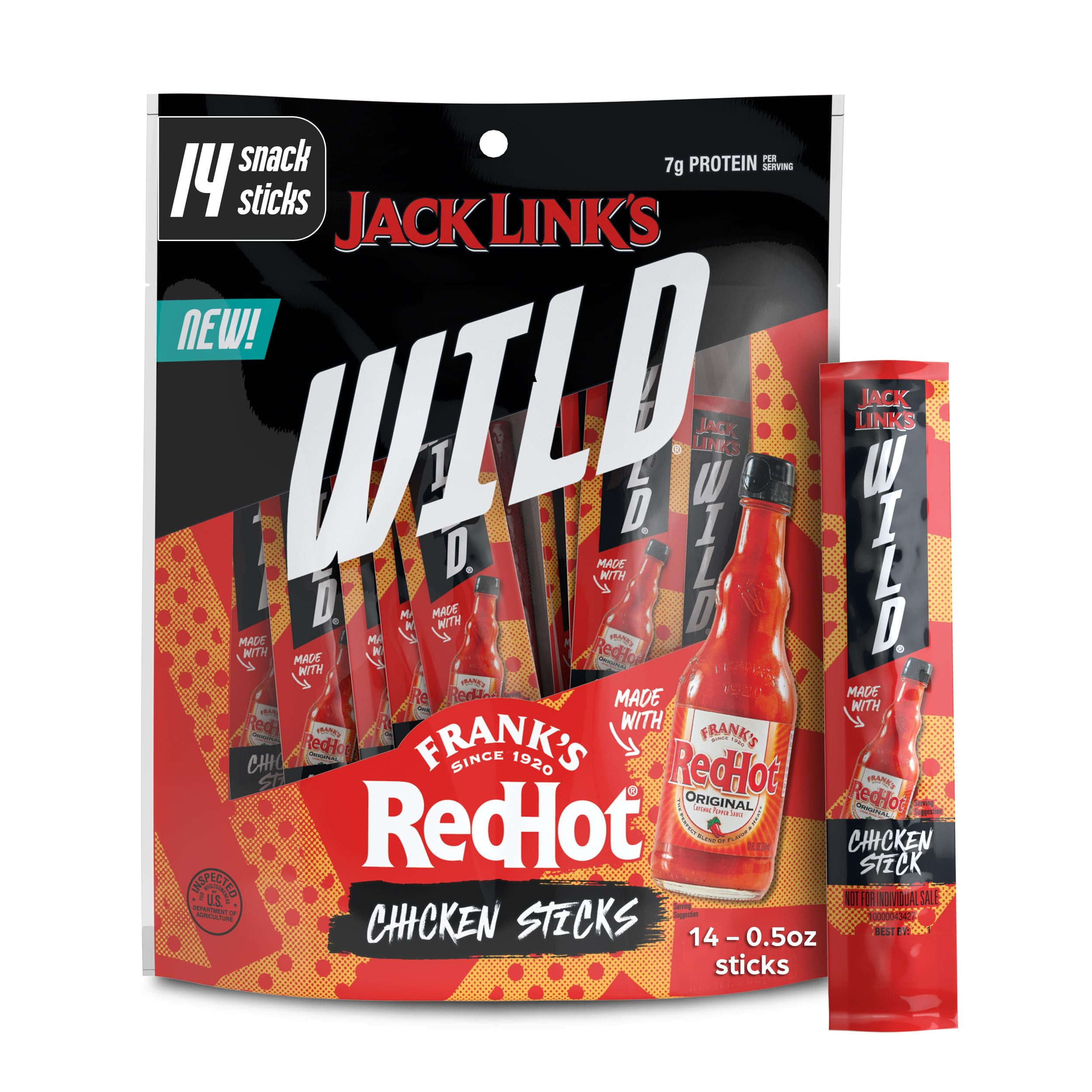 Jack Link's Wild Mini ESF27 Chicken Sticks Made RedHot Flavor - 7g of ...