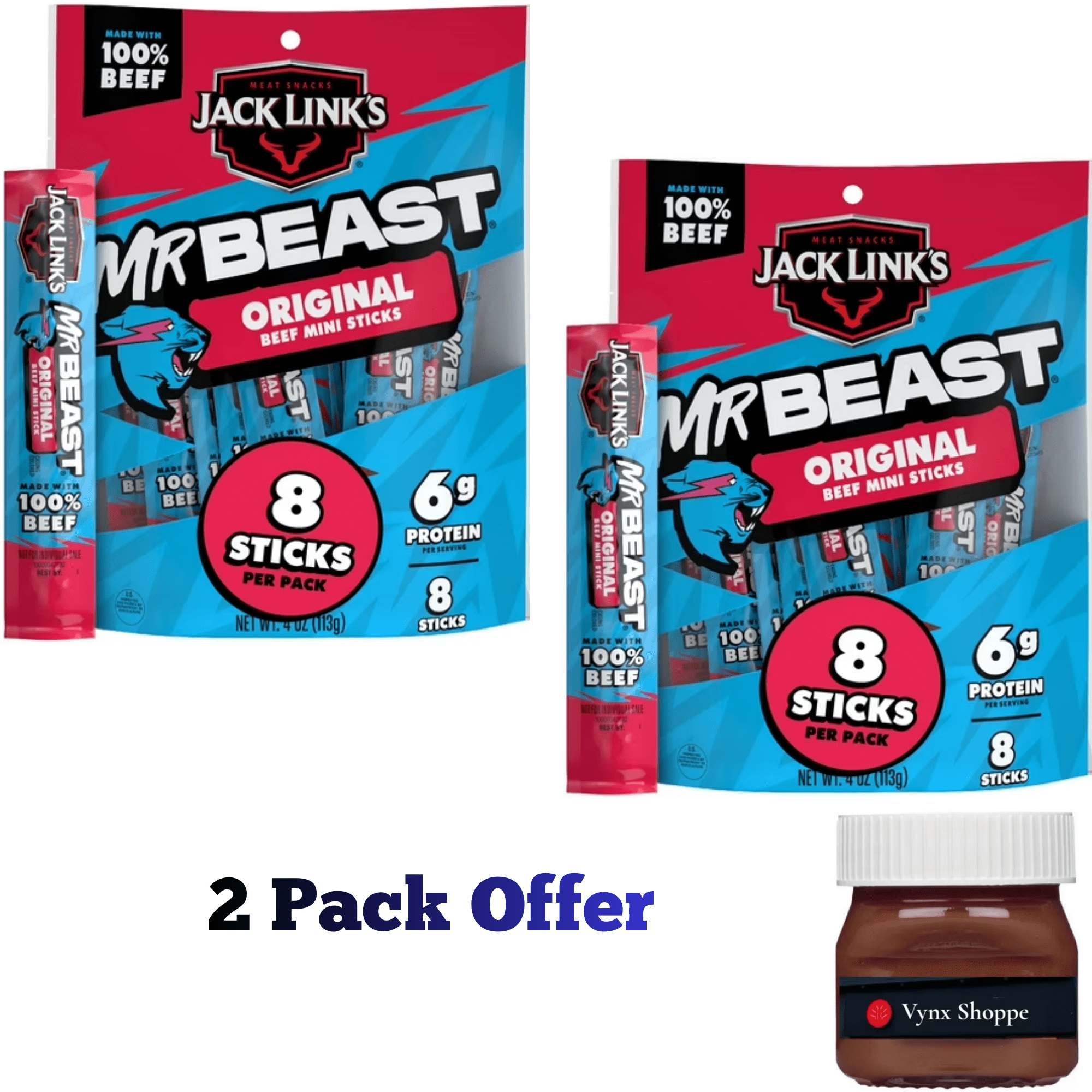 Jack Link’s x MrBeast Original Mini Beef Sticks, 4 ounce, 8 count of .5 ...