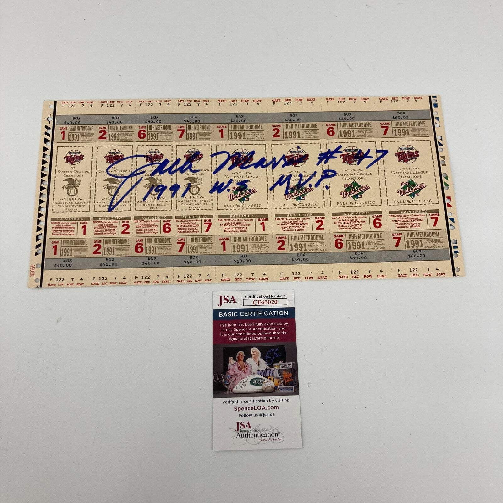 Jack Morris 1991 WS MVP Signed 1991 World Series Uncut Ticket Sheet JSA COA - Walmart.com