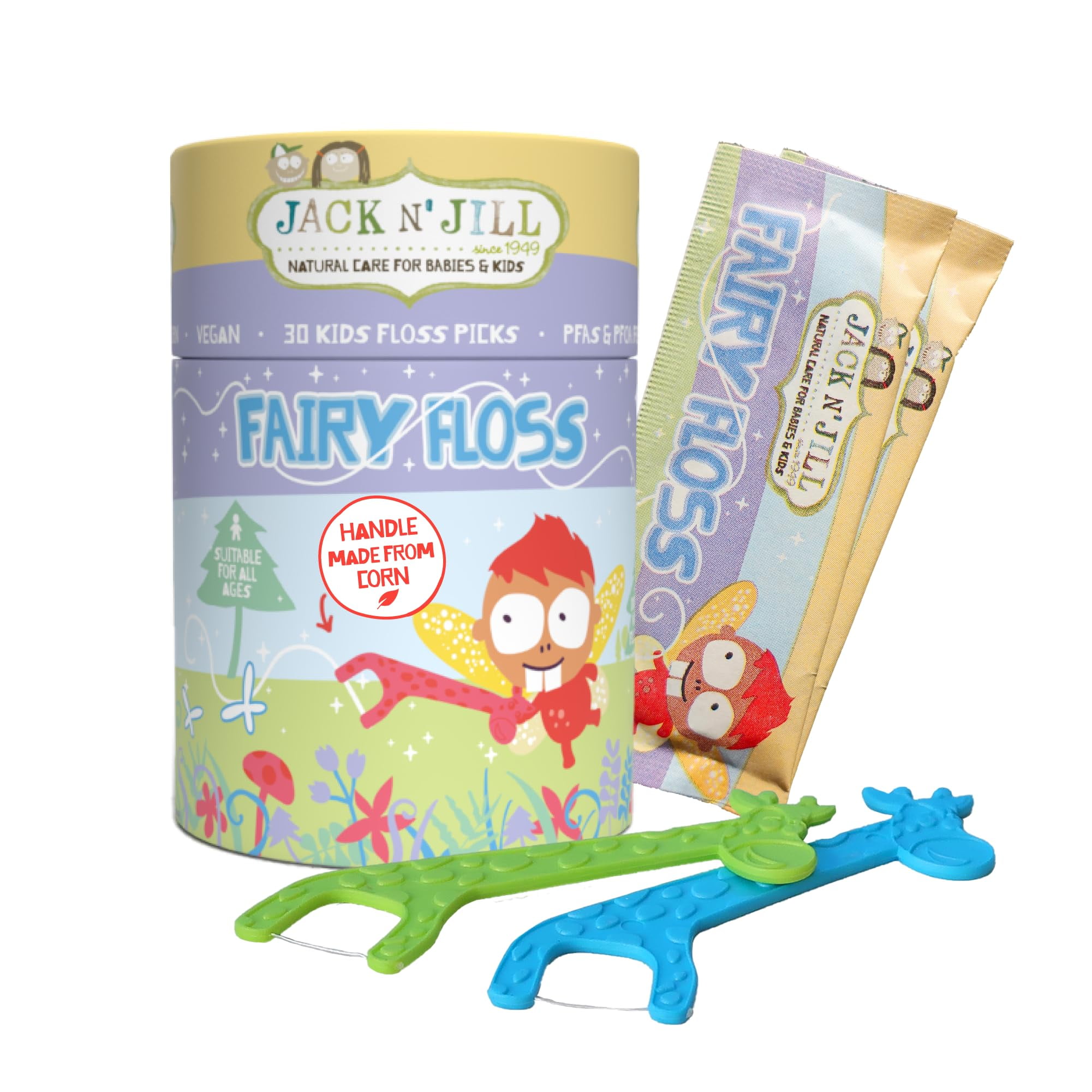 Jack N' Jill Fairy Floss Dental Flossers - Slides Easily Between Teeth, Handles Made from Plants ...