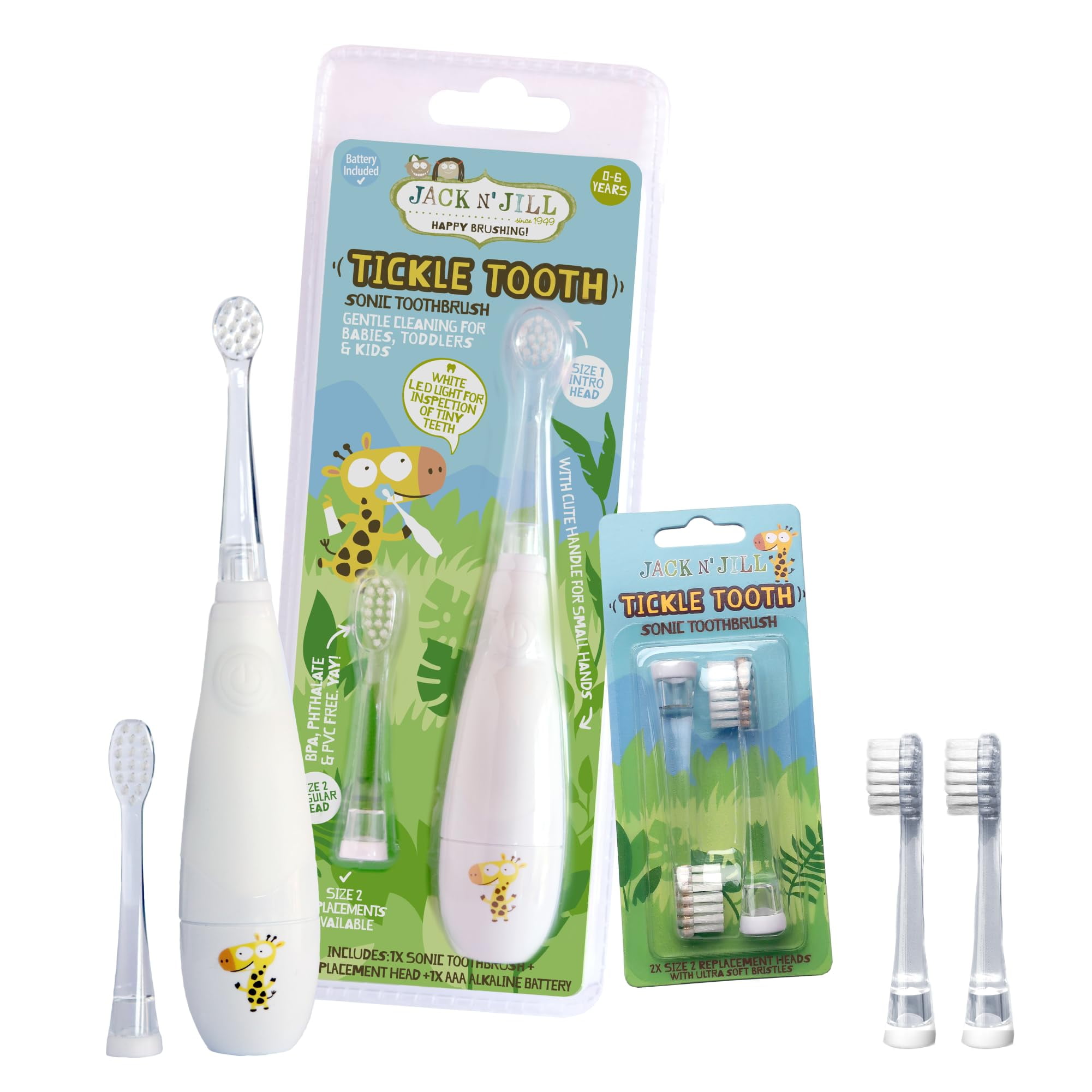 Jack N' Jill Tickle Tooth Toddler Electric Toothbrush with Replacement ...