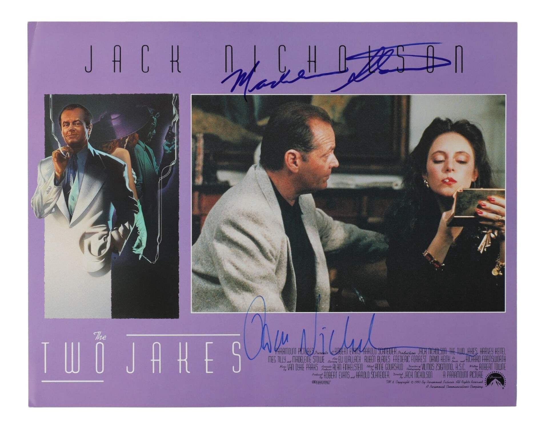 Jack Nicholson Madeleine Signed "The Two Jakes" 11 x 14 Lobby Card ...
