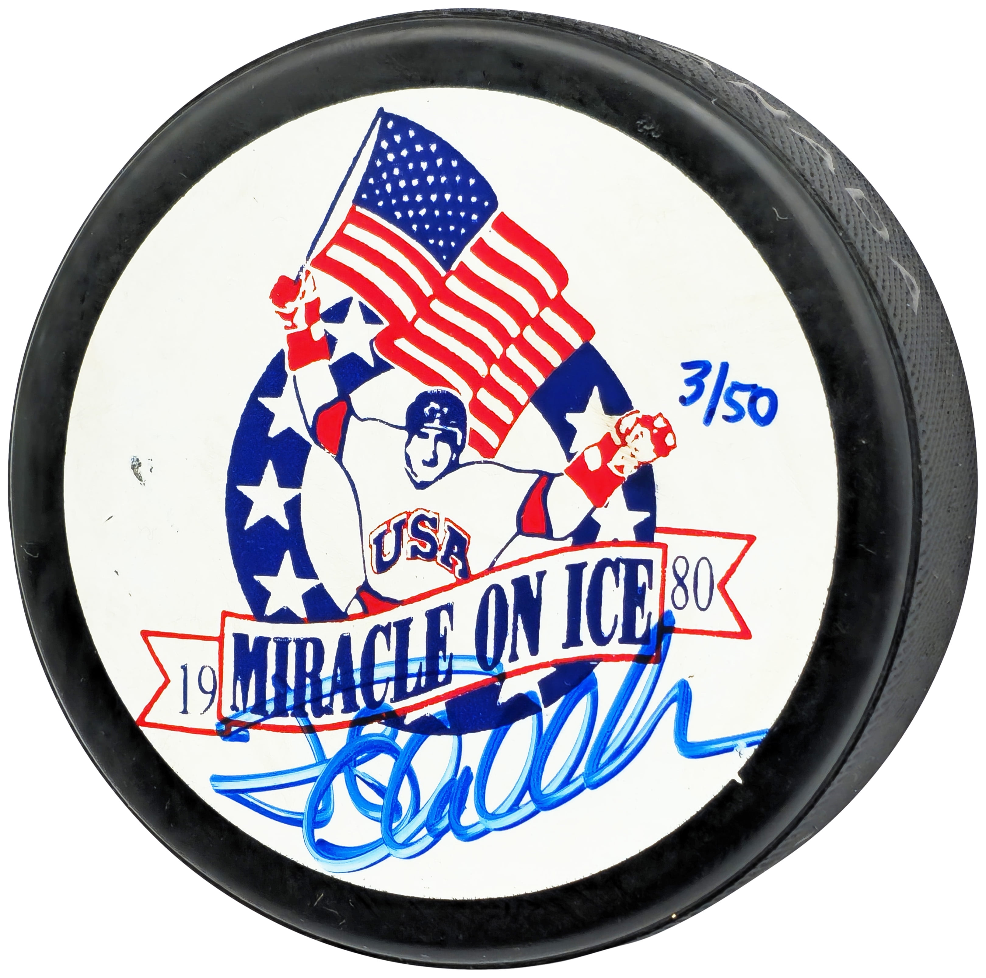 Jack O'Callahan Autographed 1980 Miracle on Ice Logo Hockey Puck Team ...