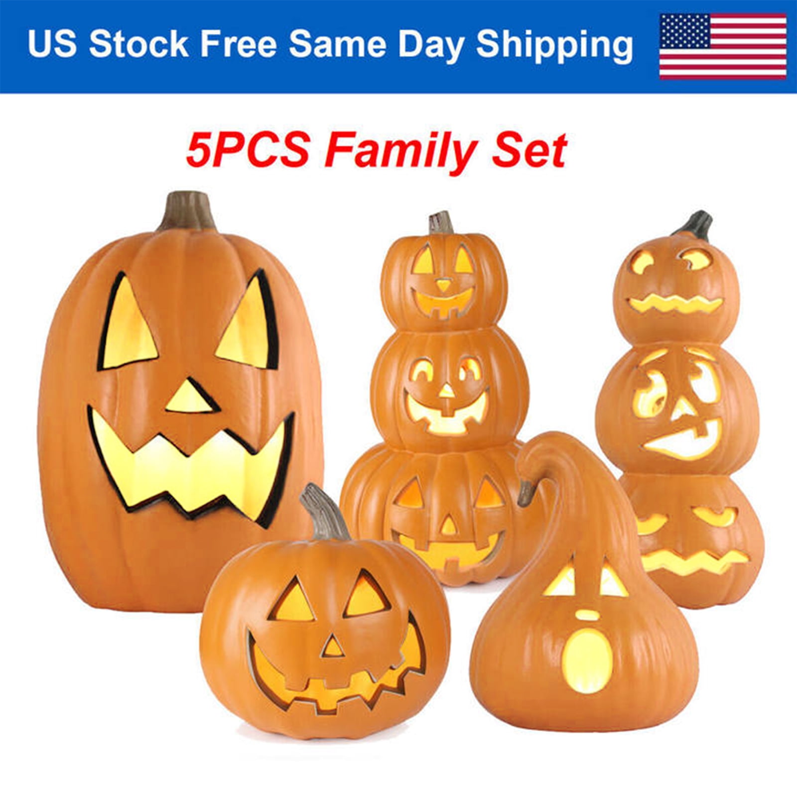 Jack O Lantern - 5 Pack Large Lighted Halloween Pumpkins with Pre-lit ...