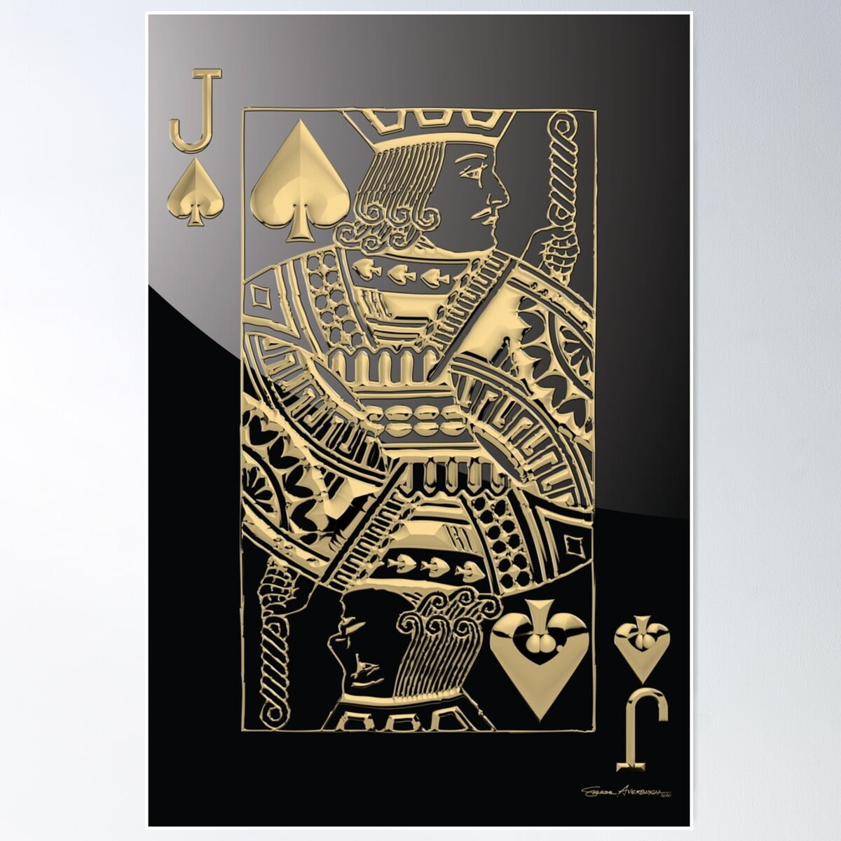 Jack Of Spades In Gold Over Black Poster Wall Art, Modern Wall Decor ...