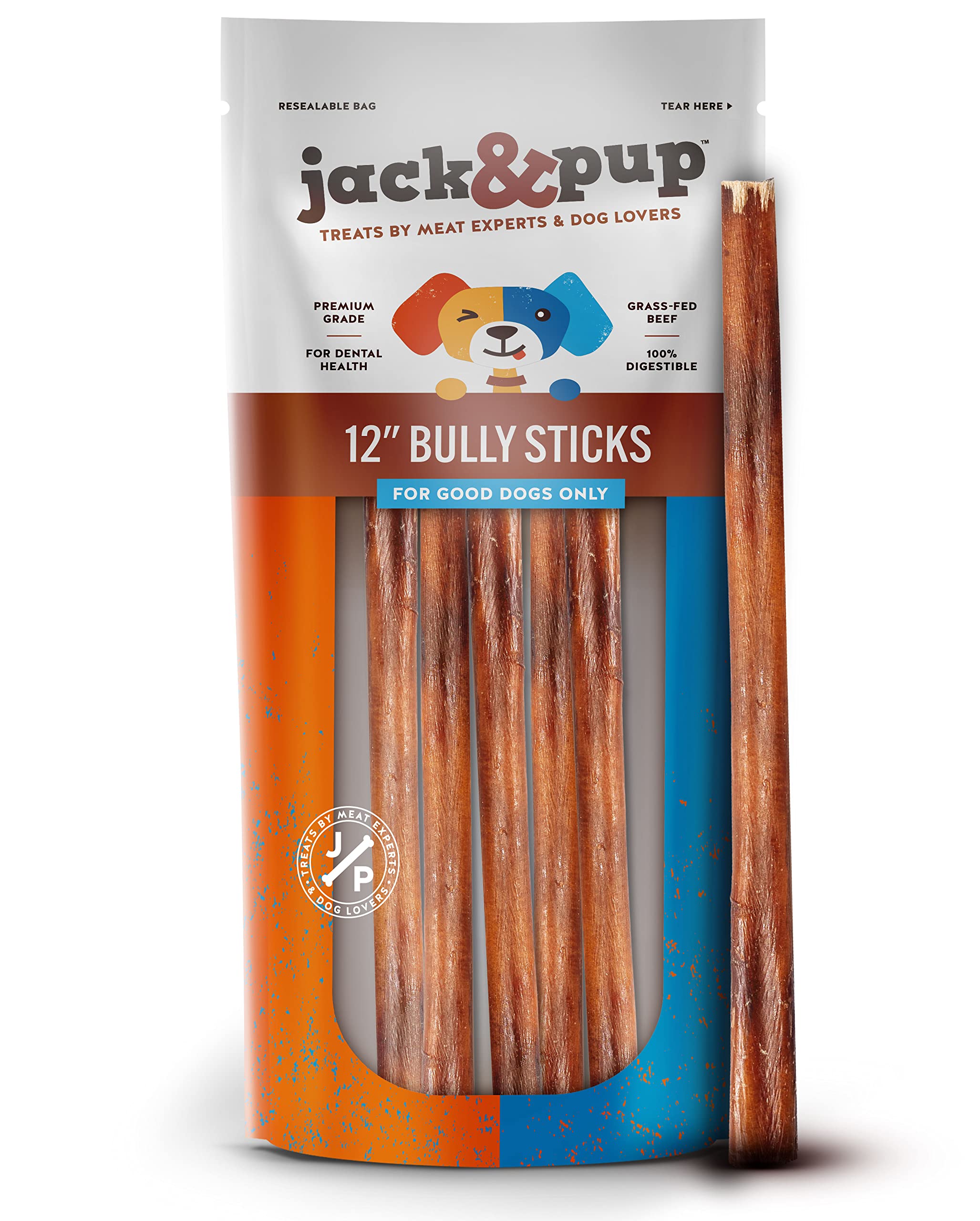 Jack&Pup 12 Inch Bully Sticks for Medium Dogs | Thick Odor Free Bully ...