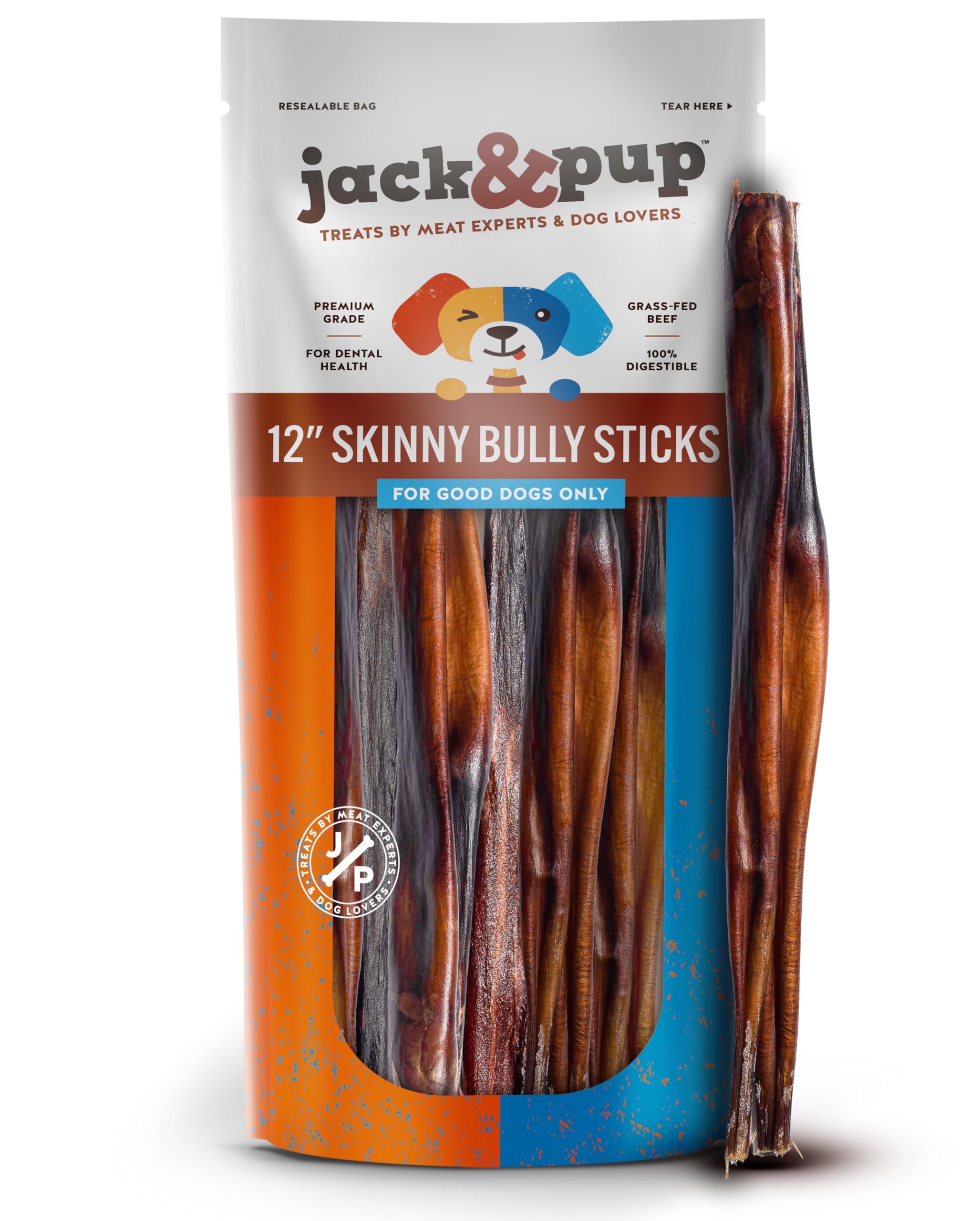 Jack&Pup 12" Skinny Bully Sticks for Small Dogs, Natural Beef Dog Chews ...