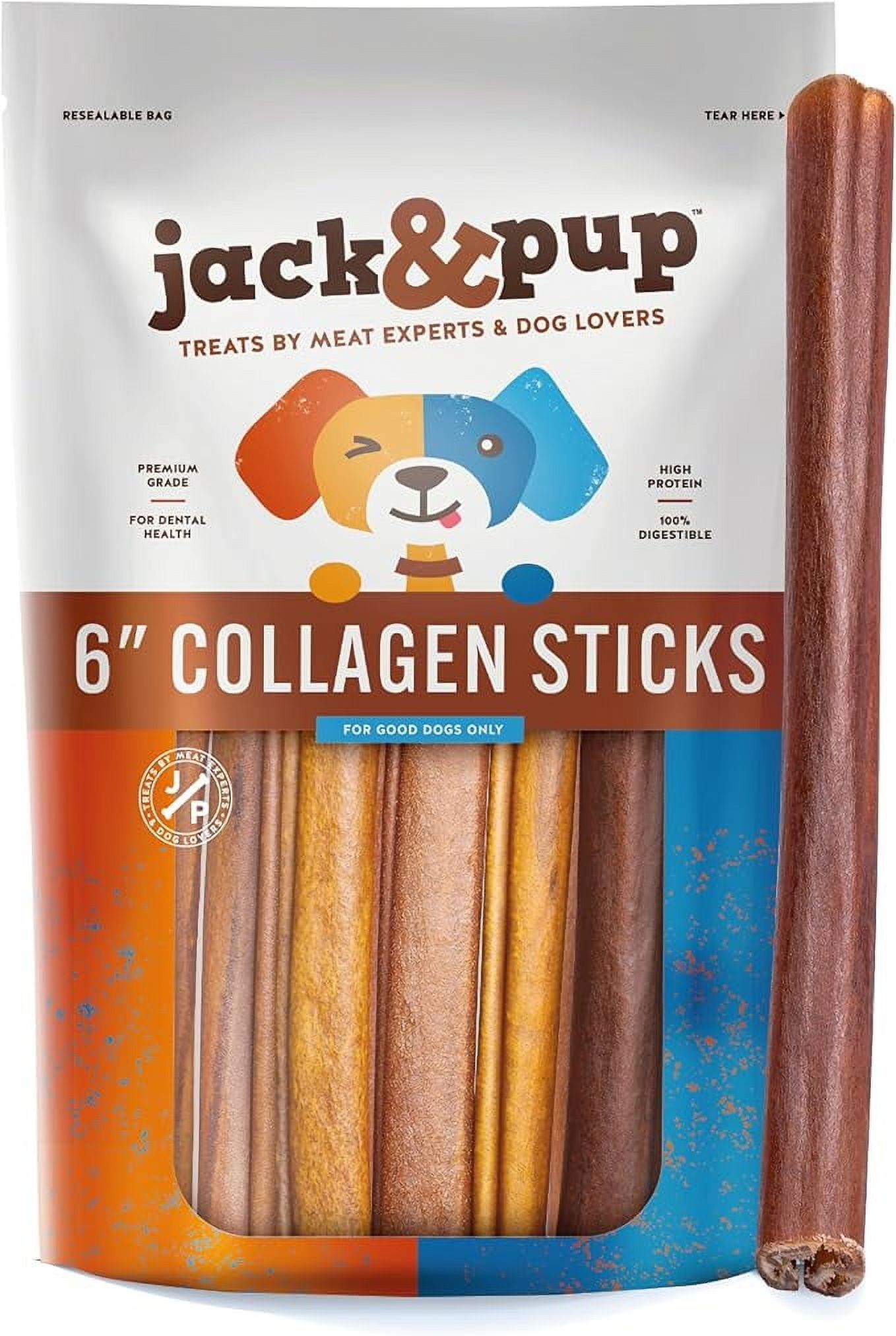 Jack&Pup 6" Beef Collagen Sticks for Dogs | Rawhide Free Dog Chews Long ...