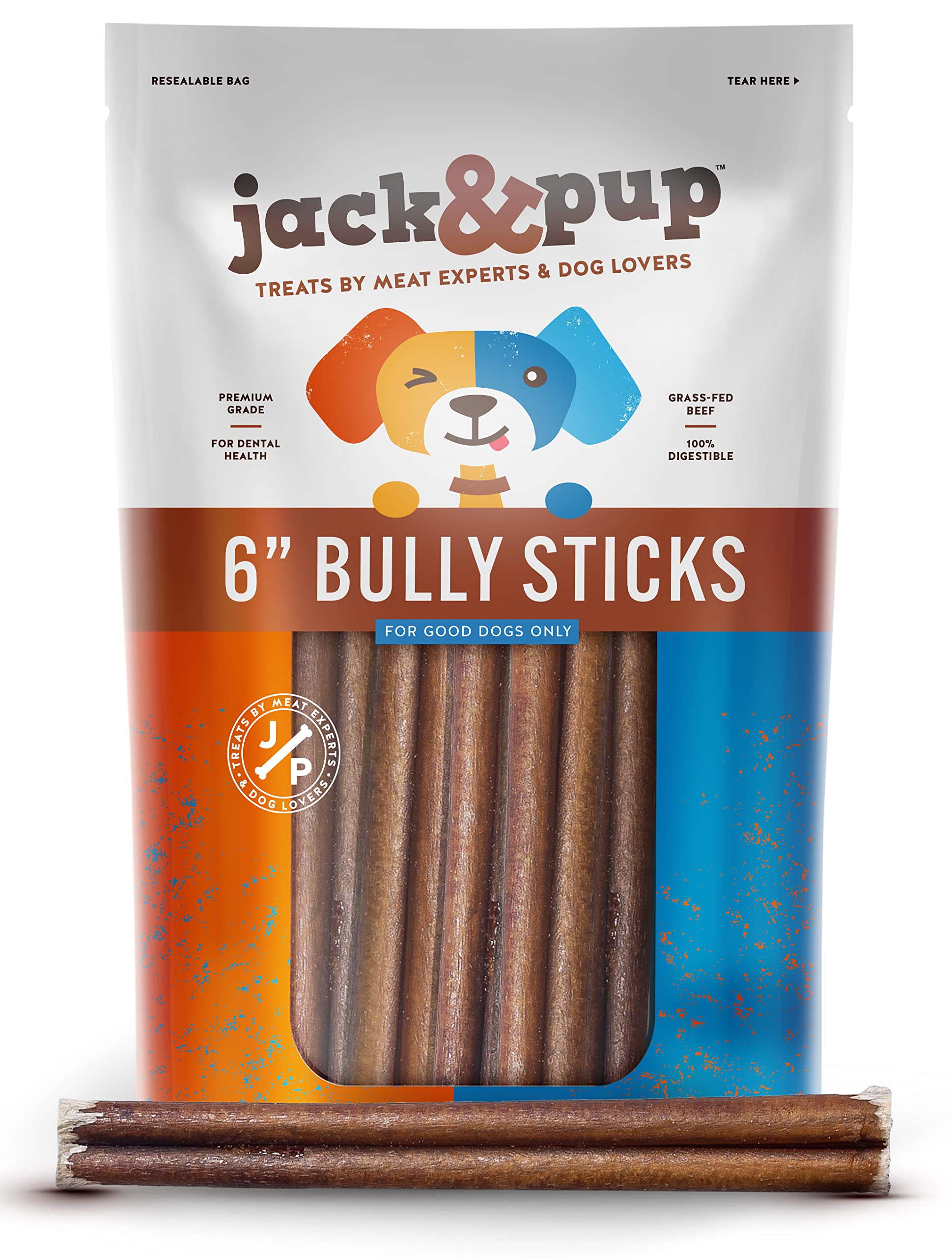 Jack&Pup 6" Bully Sticks MMF7 for Dogs | Premium Odor Free Bully Sticks ...