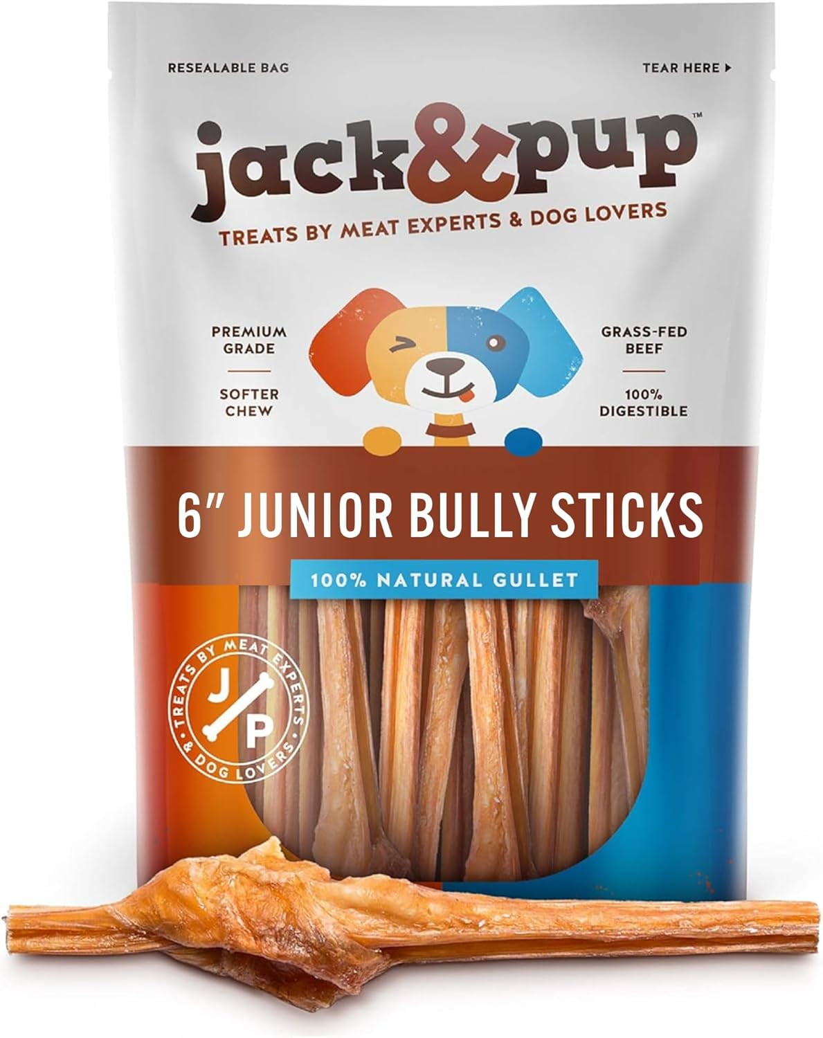 Jack&Pup Bully Sticks for Small Dogs - 6 Inch Junior Bully Stick Dog ...