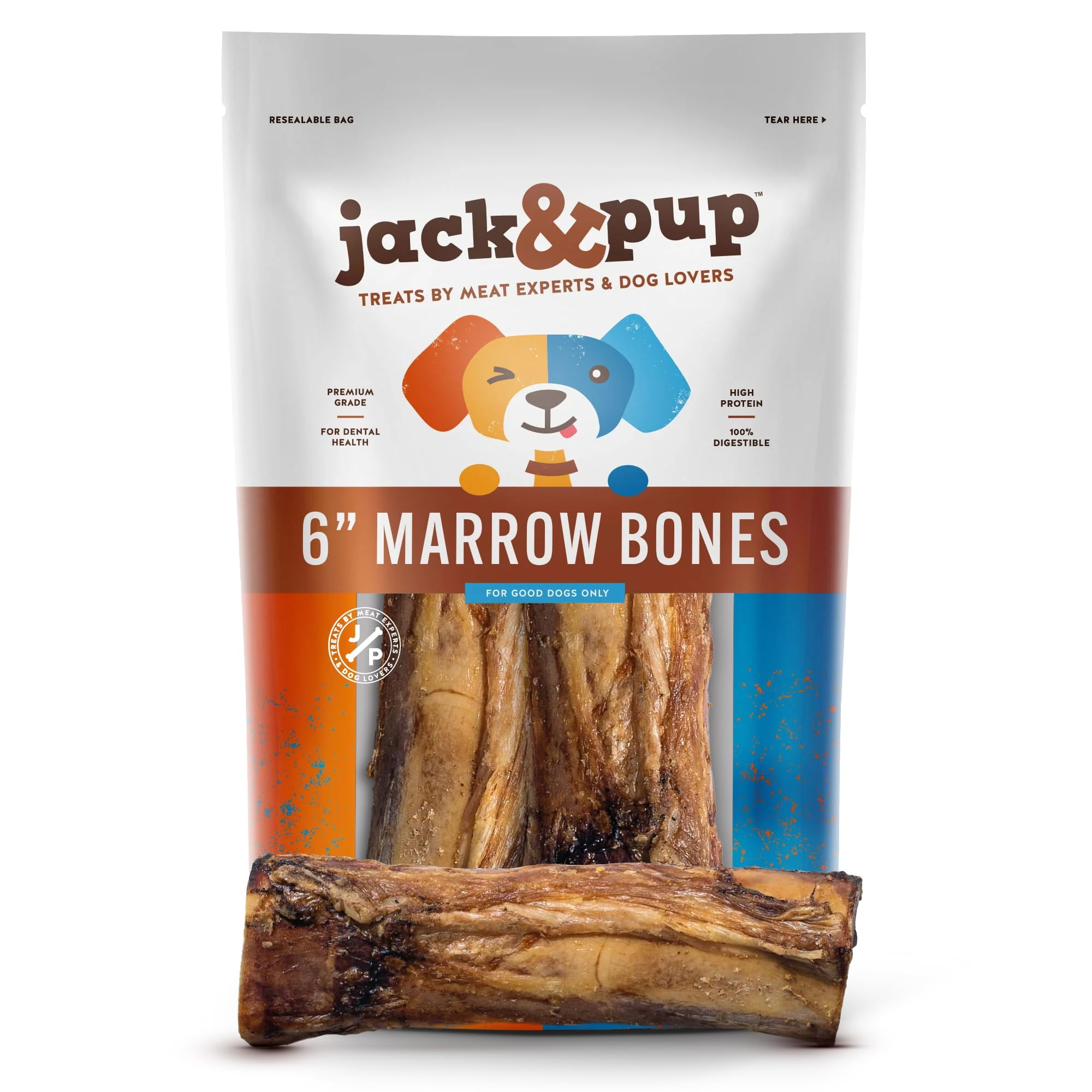 Jack&Pup Marrow BonesEGSC for Dogs | 6" Dog Bones (2 Pack) | Single ...
