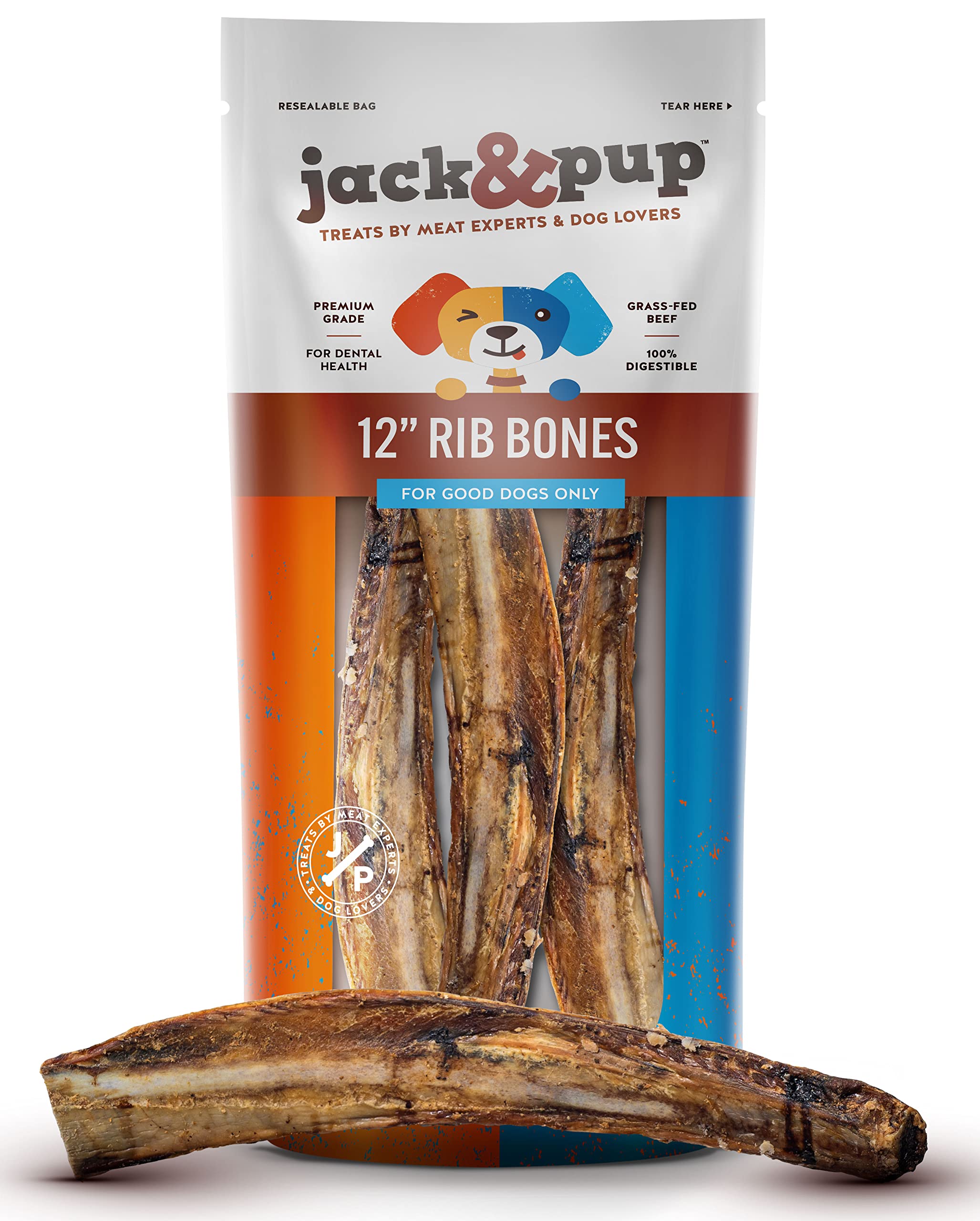 Jack&Pup Rib Bones for Dogs | COC1All Natural Large Dog Bones| Single ...
