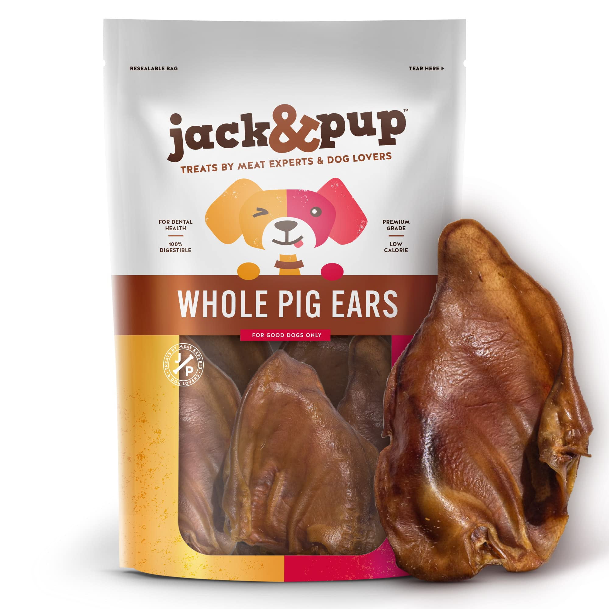 Jack&Pup Whole Pig Ears YPF5 for Dogs - Extra Thick Large Pigs Ears ...