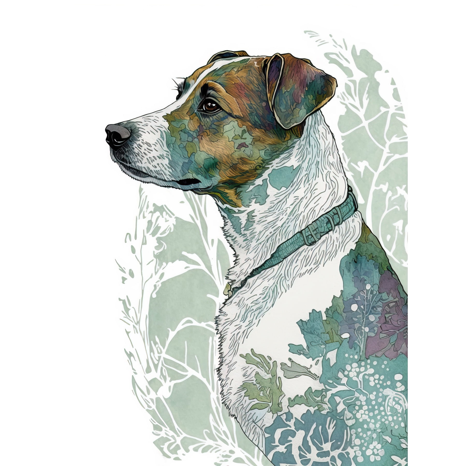 Jack Russel Dog Modern Watercolour Portrait Illustration Extra Large XL ...