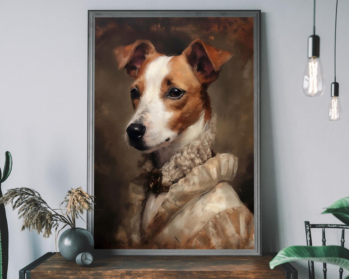 Jack Russel Portrait, Dog In Clothes Picture, Altered Art Print, Animal ...